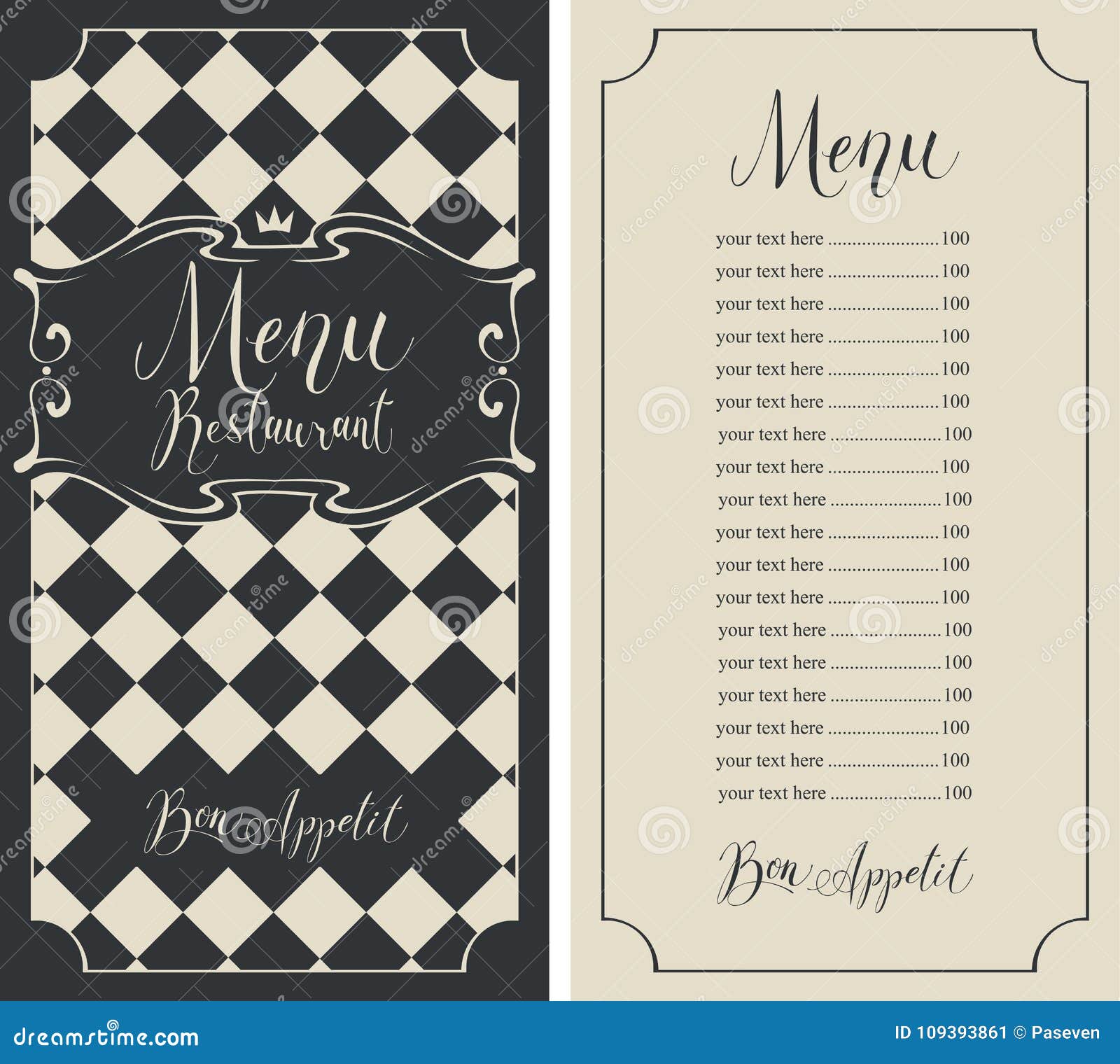 Checkered Menu for Restaurant with Price and Crown Stock Vector ...