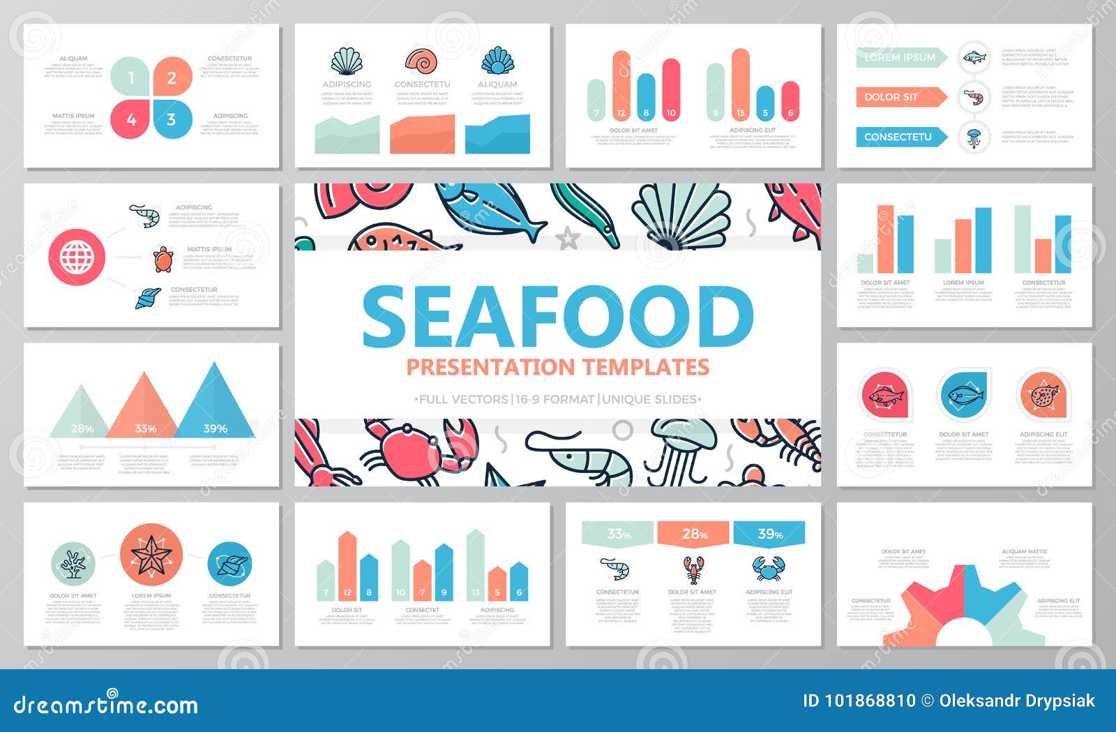 Set of Fish and Sea Food Elements for Multipurpose Presentation ...