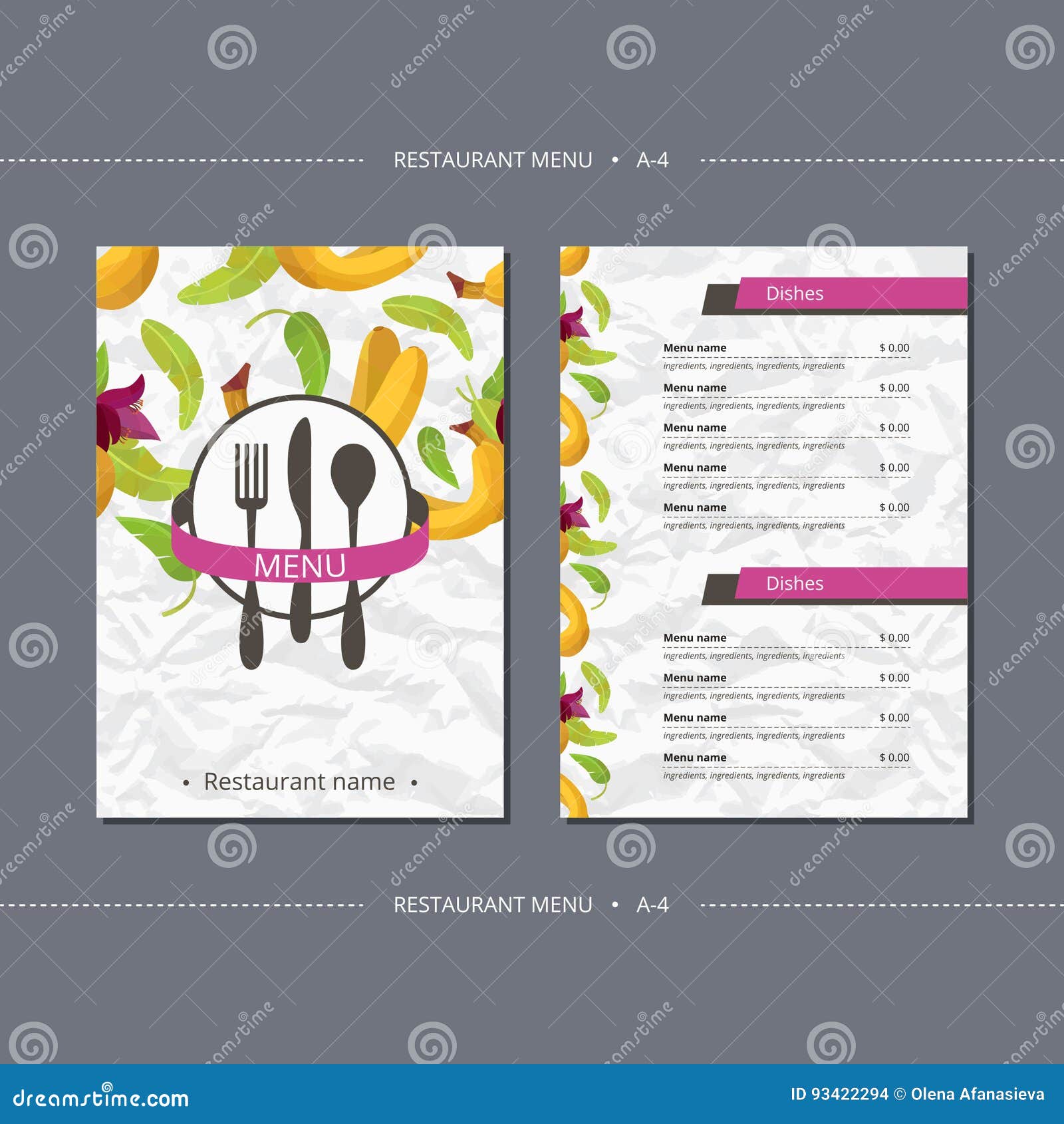 Vector Template Restaurant Menu with Bananas and Flower Stock Vector ...