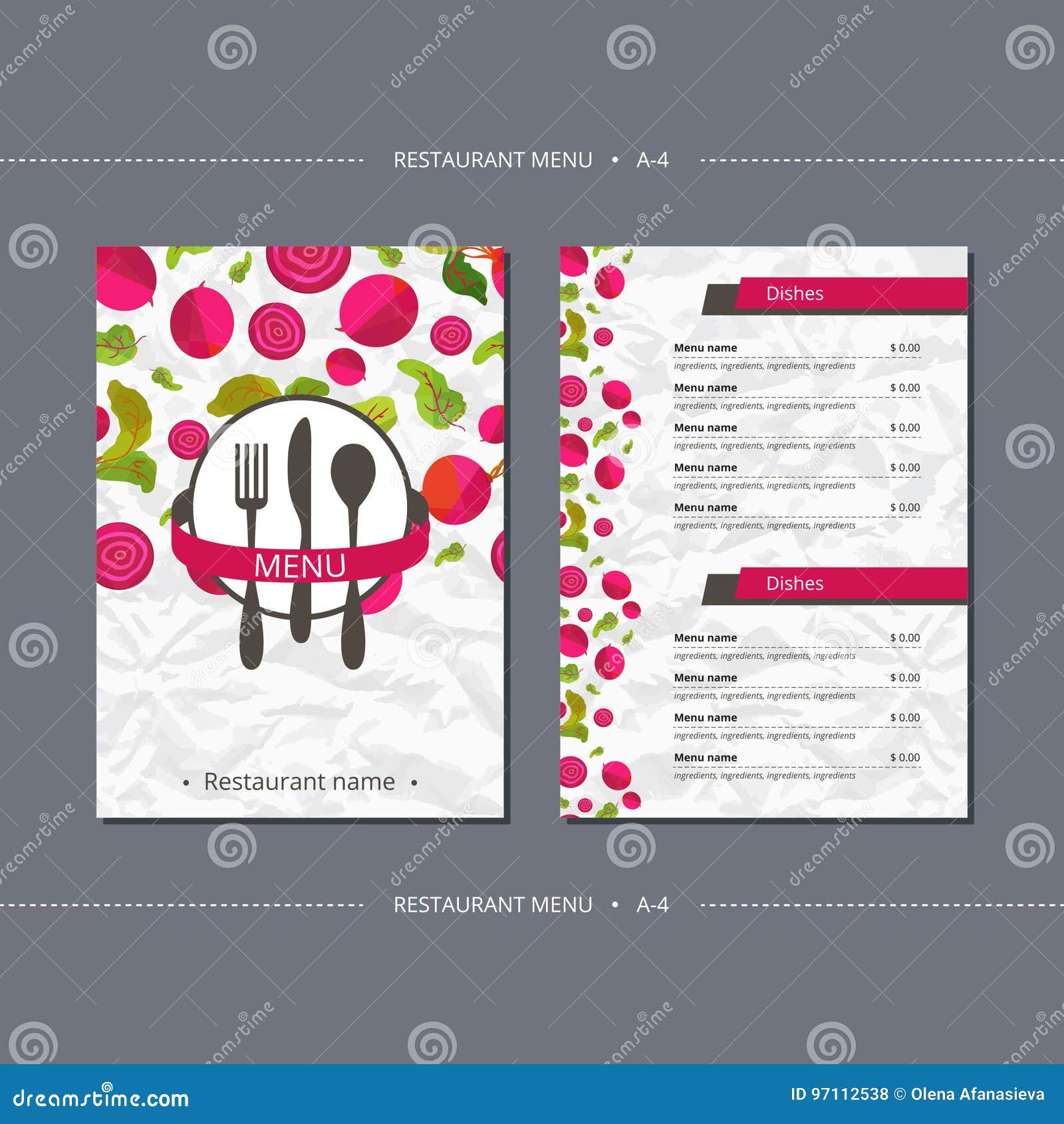 Vector Template Restaurant Menu with Beetroot and Leaves Stock Vector ...
