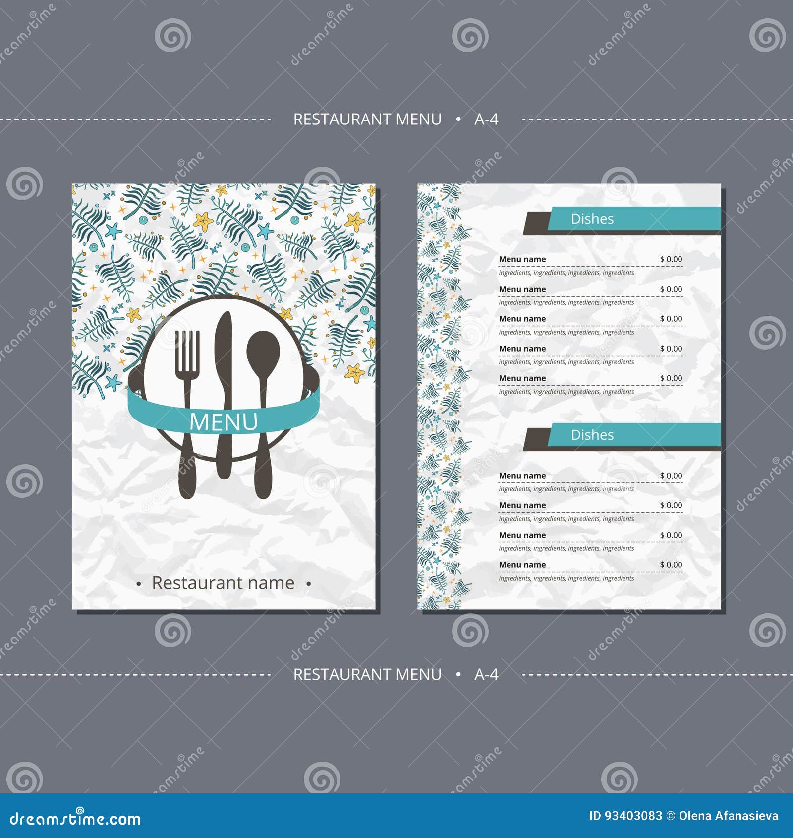 Vector Template Restaurant Menu with Blue Plants Stock Vector ...
