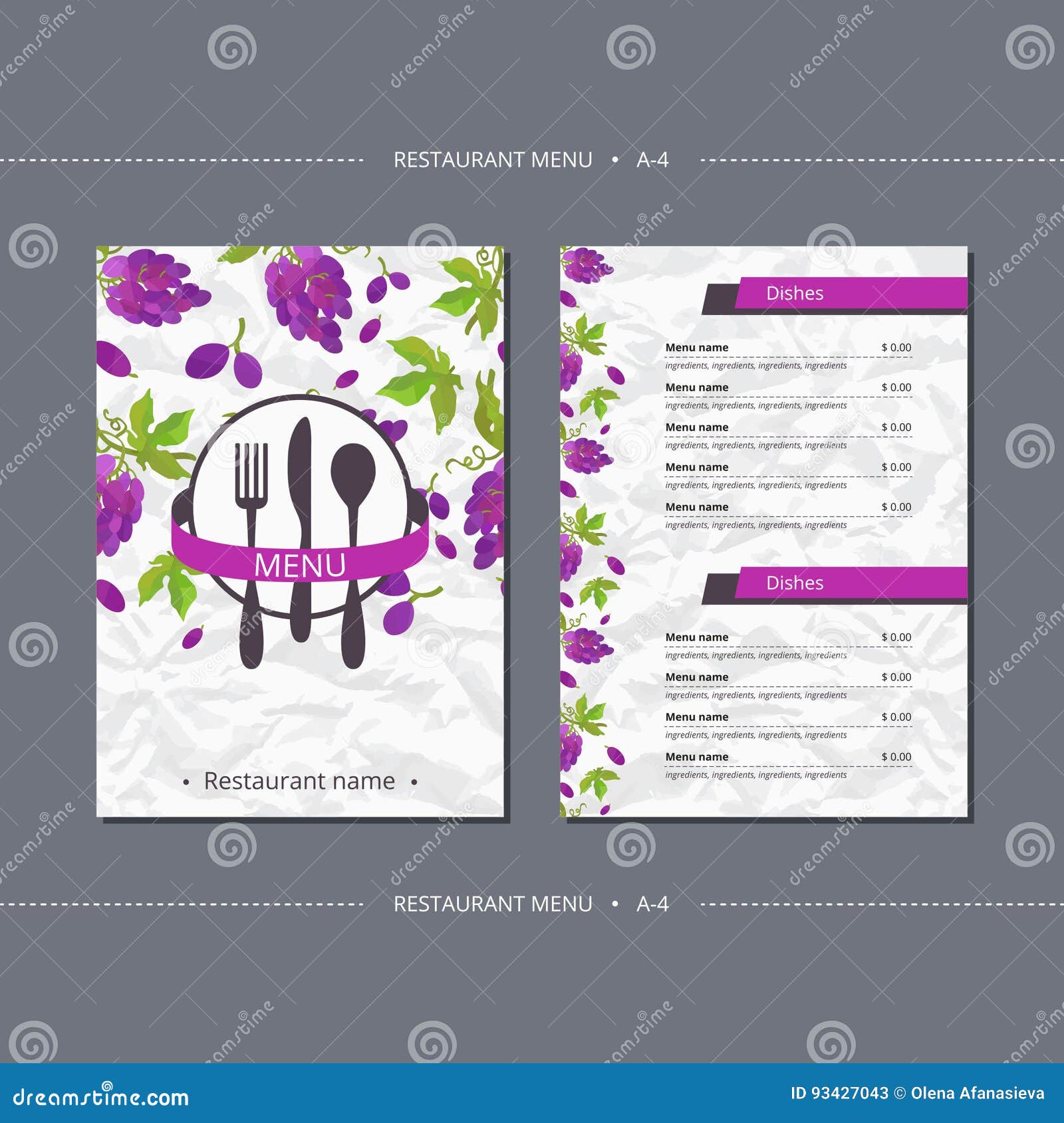 Vector Template Restaurant Menu with Bunch of Grapes and Leaves Stock ...