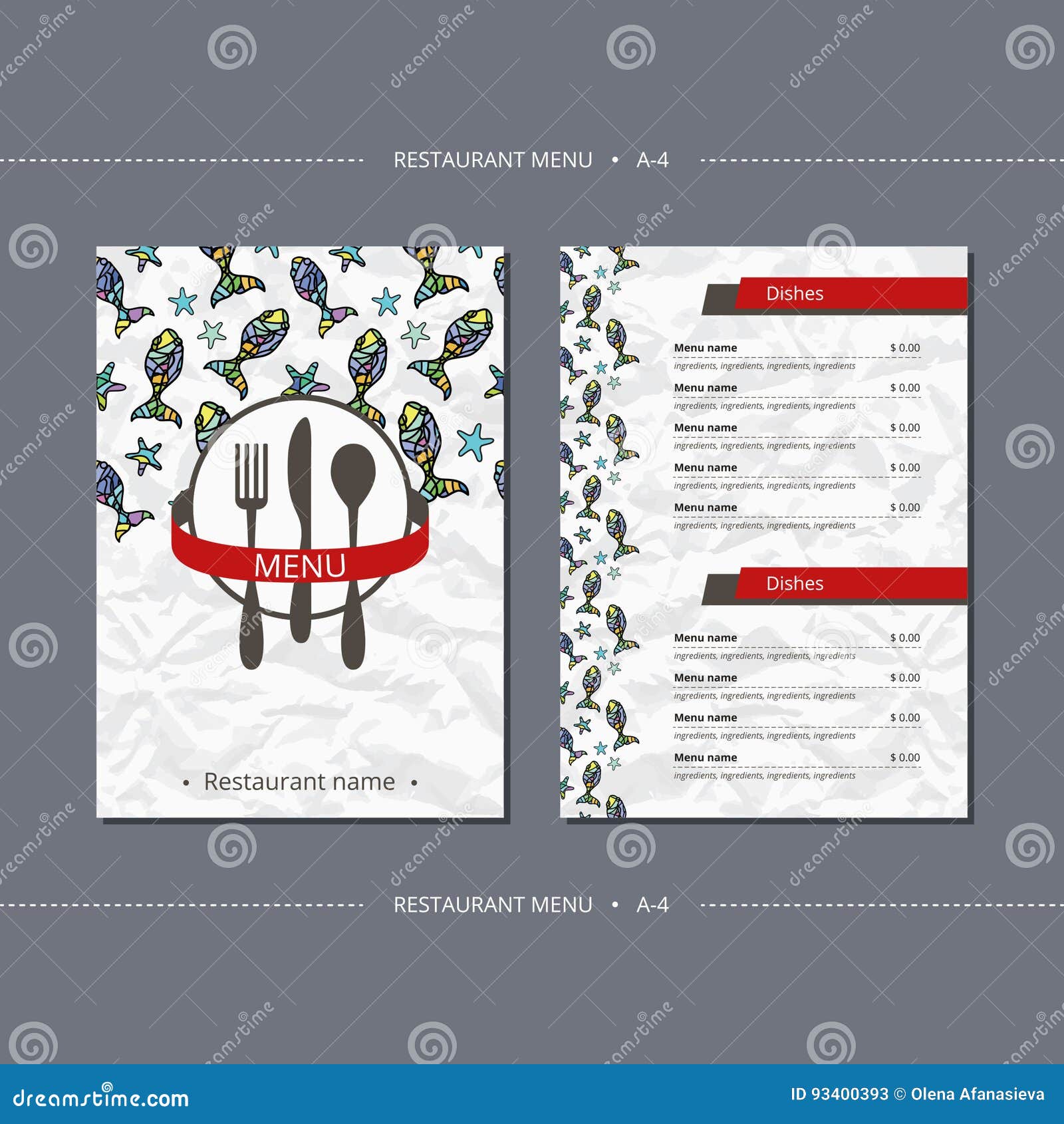 Vector Template Restaurant Menu with Funky Fish Stock Vector ...