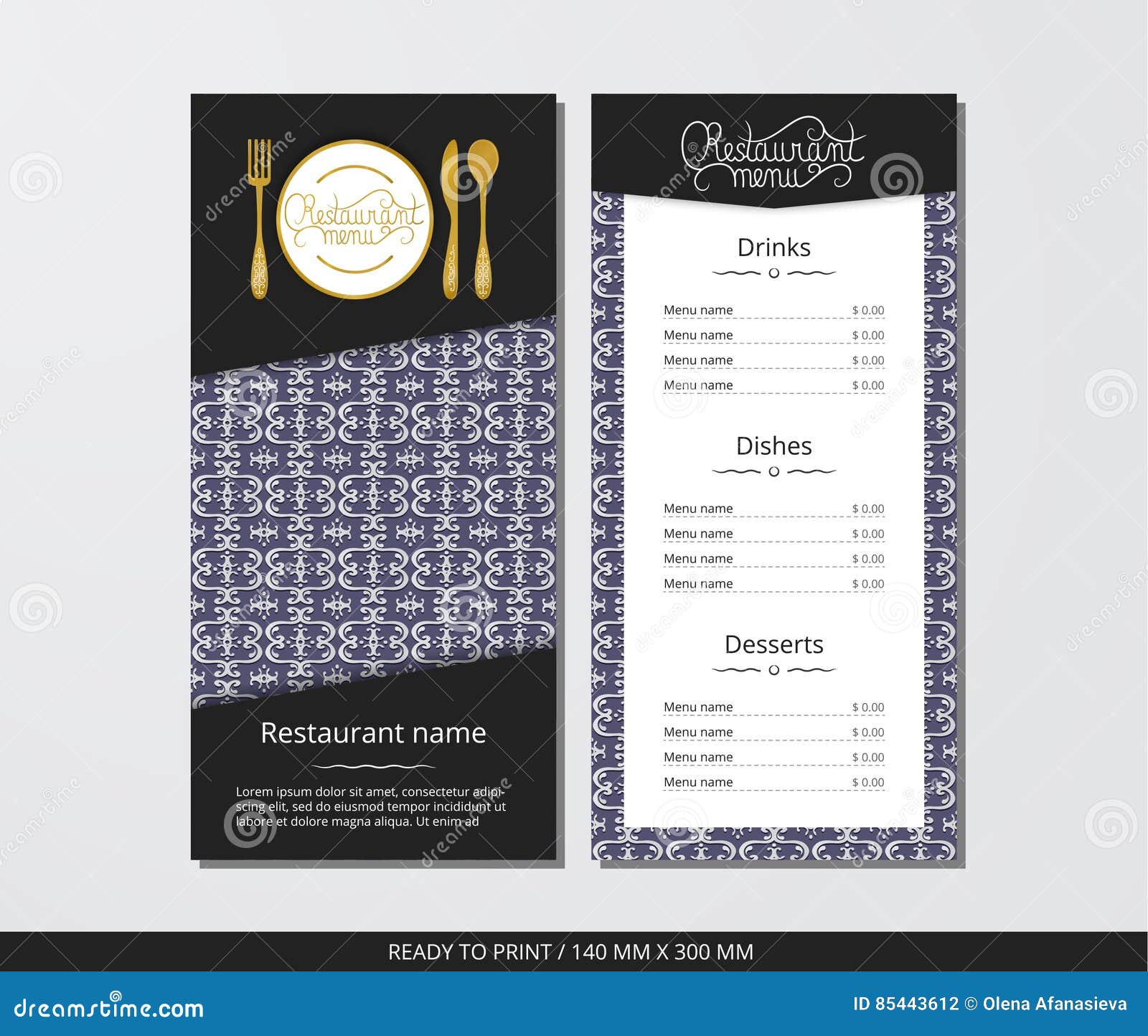 Vector Template Restaurant Menu with Gold Cutlery and Classical Pattern ...