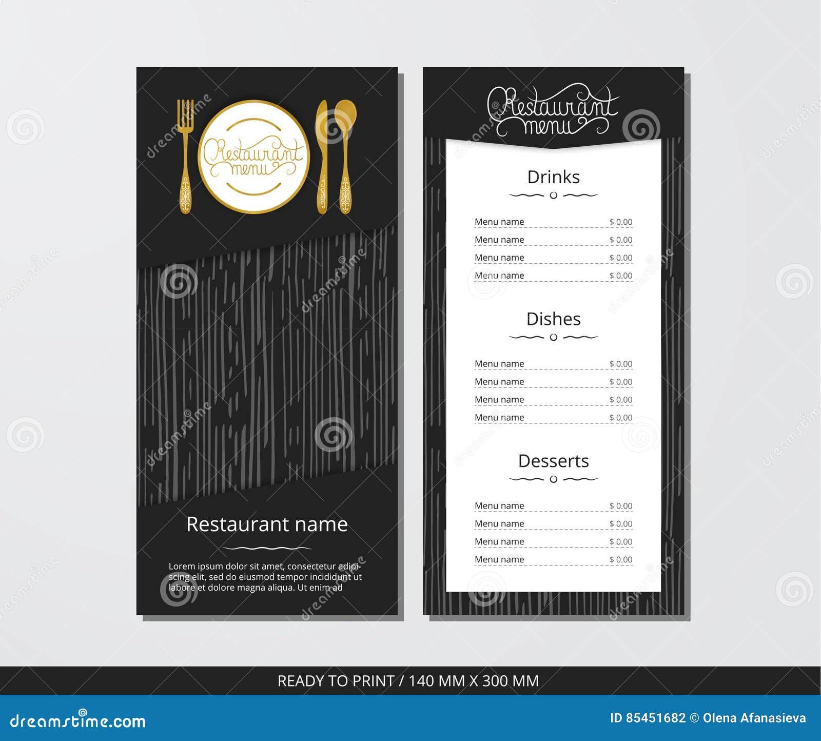 Vector Template Restaurant Menu with Gold Cutlery and Pattern Grey Wood ...