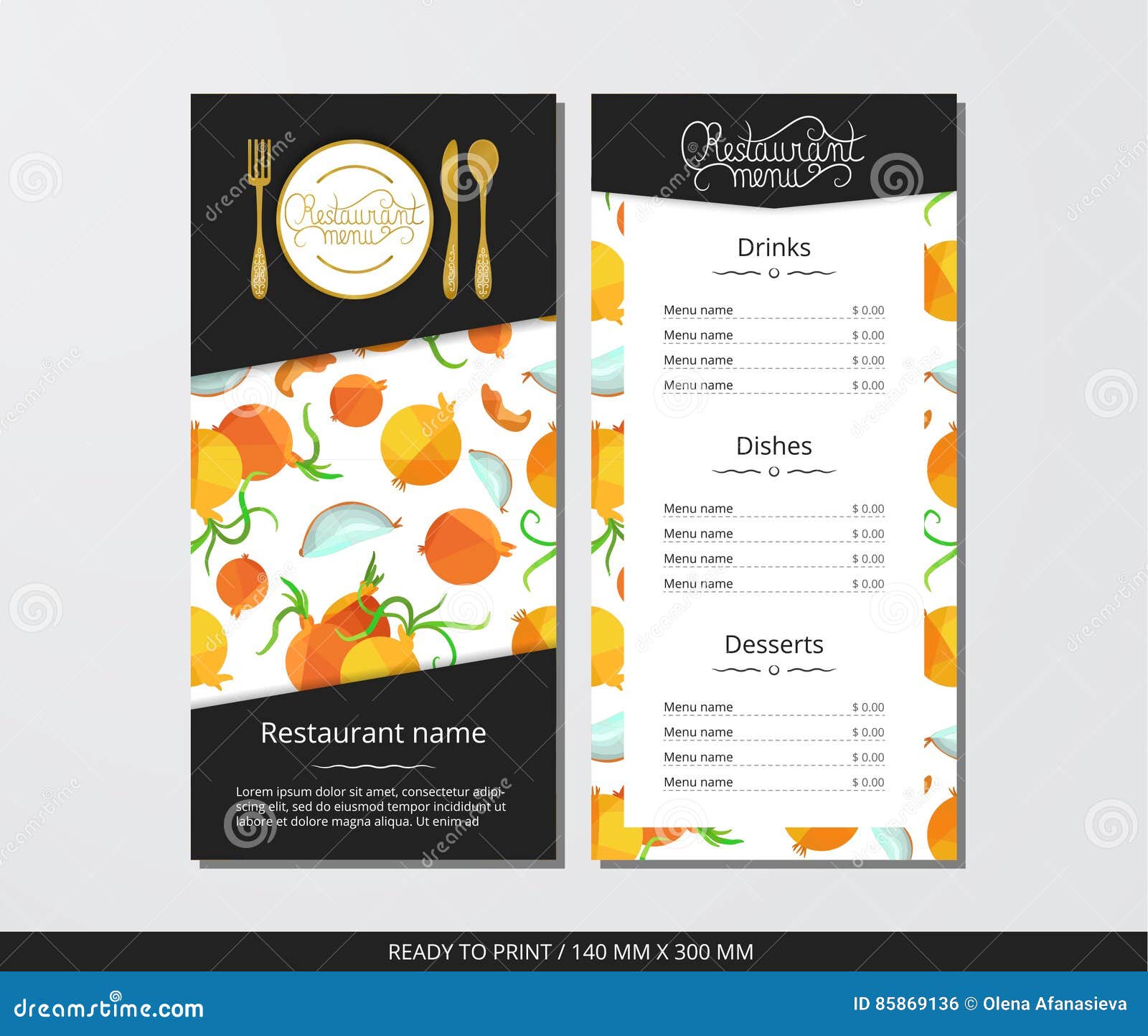 Vector Template Restaurant Menu with Gold Cutlery and Pattern Onion ...