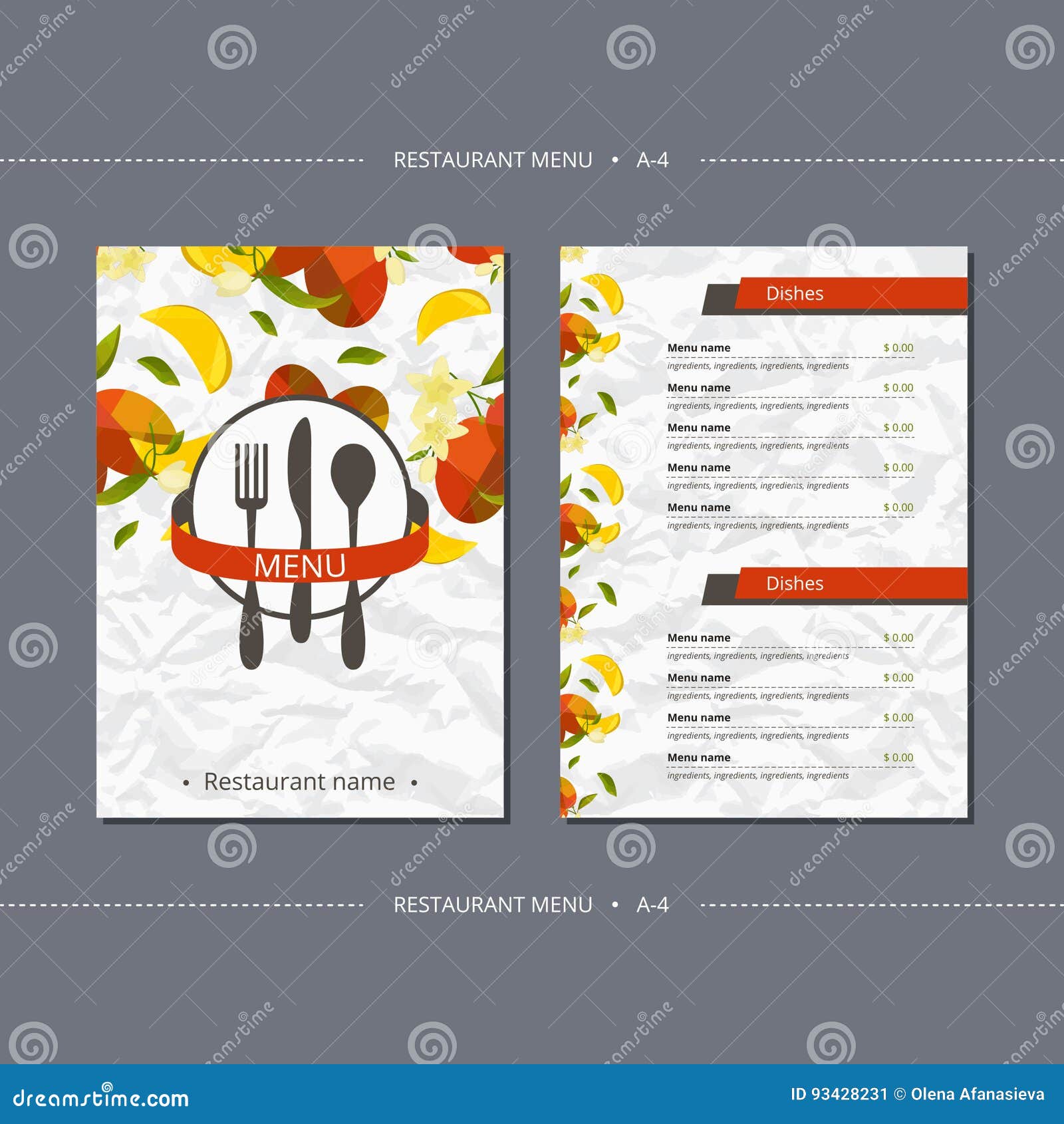 Vector Template Restaurant Menu with Mango and Flower Stock Vector ...