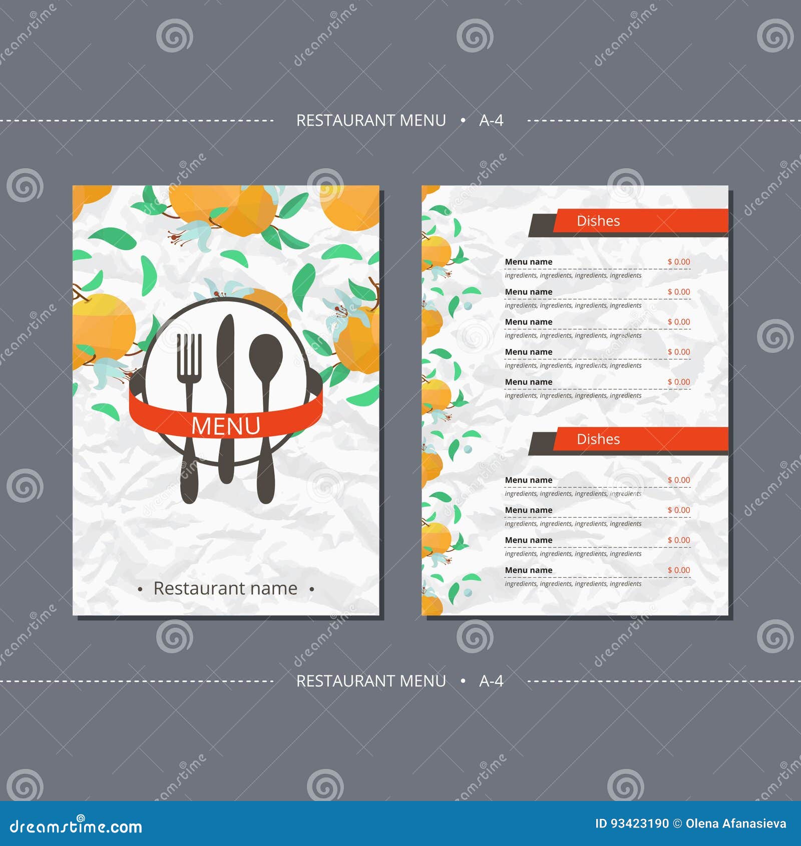 Vector Template Restaurant Menu with Orange and Flowers Stock Vector ...