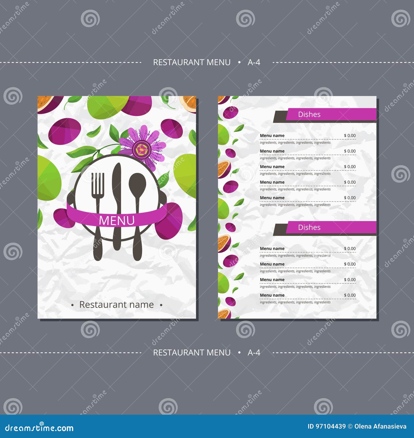 Vector Template Restaurant Menu with Passionfruit and Flower Stock ...