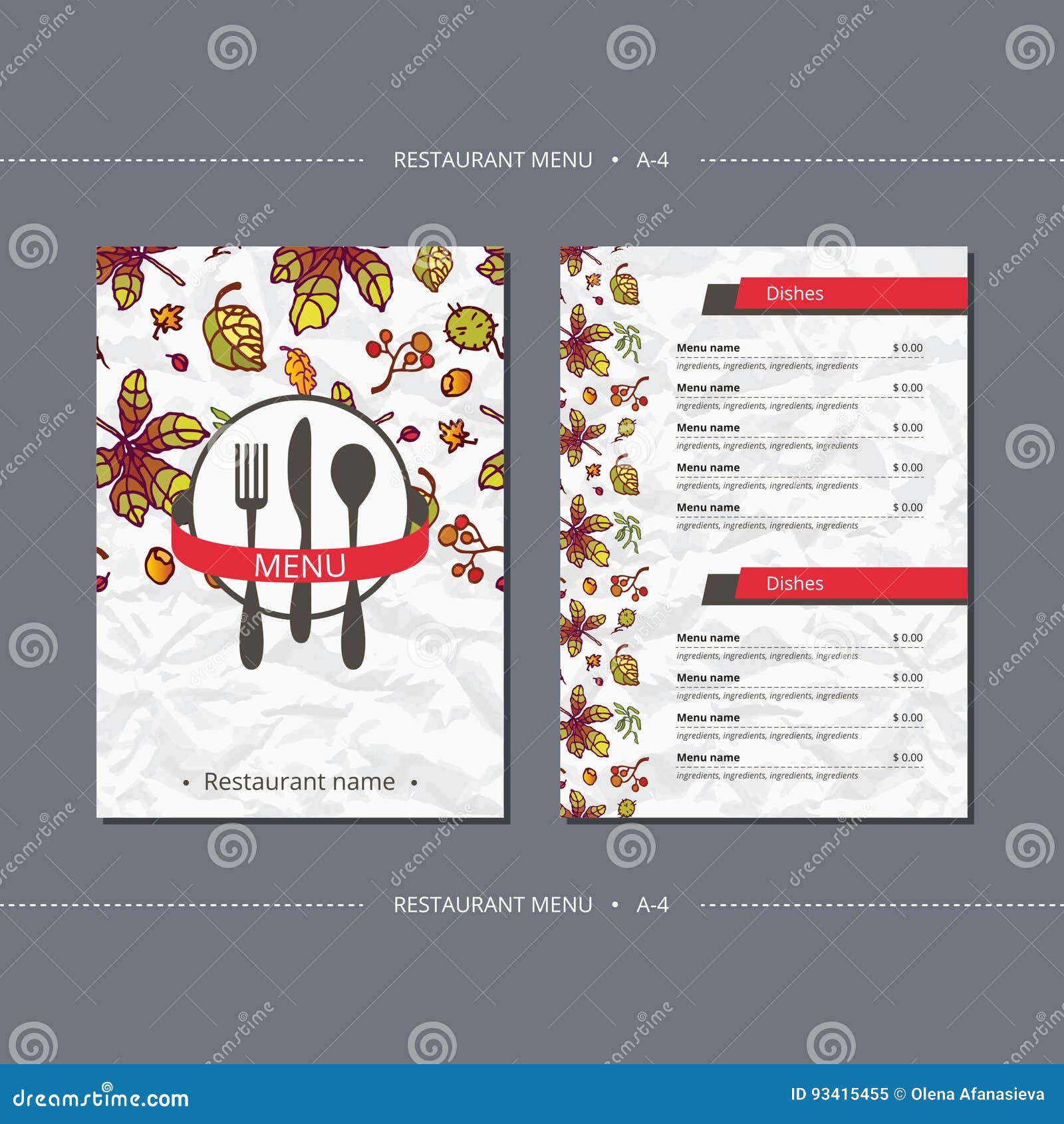 Vector Template Restaurant Menu with Pattern Autumn Leaves Stock Vector ...