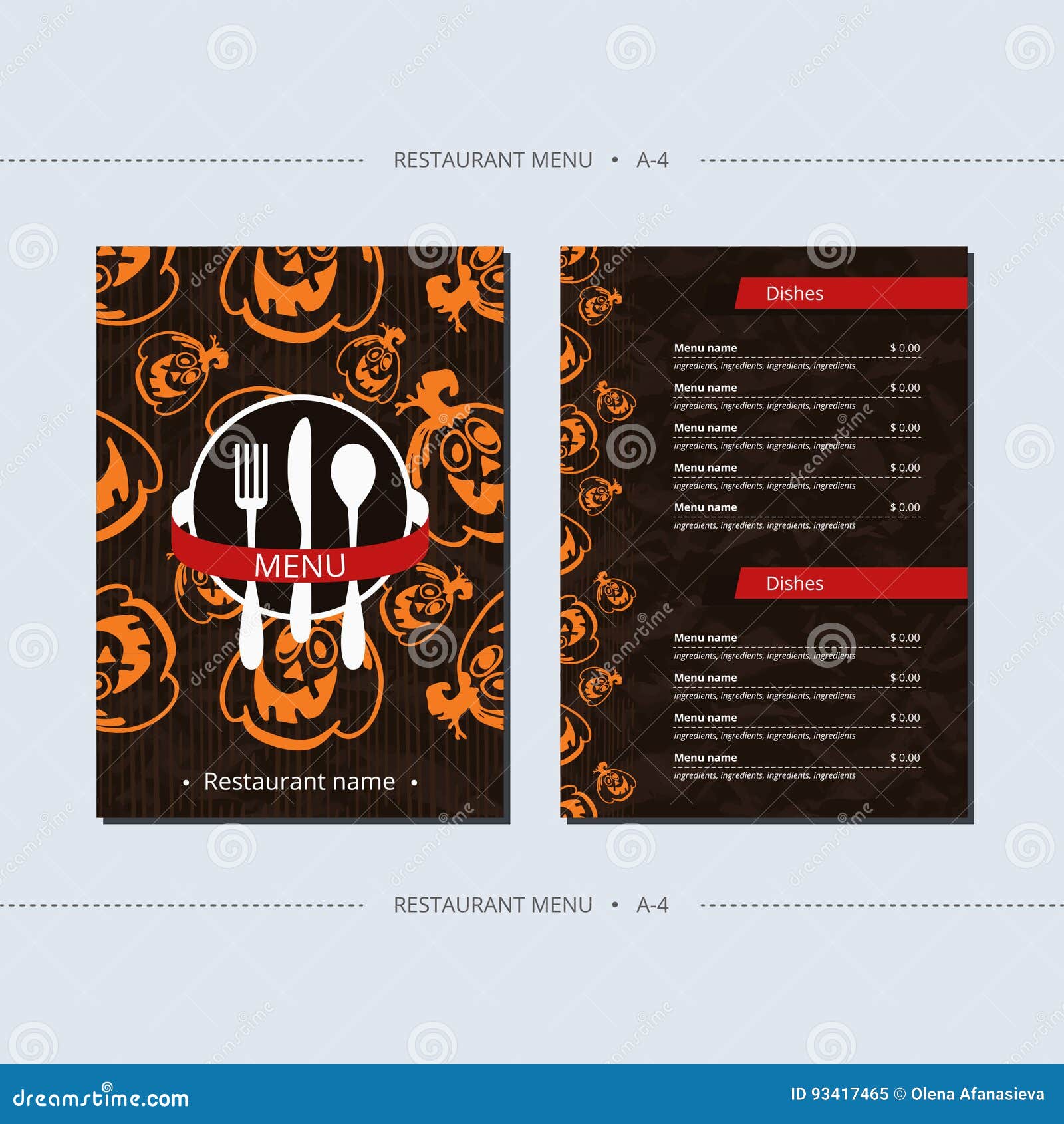 Vector Template Restaurant Menu with Pattern Happy Pumpkin Stock Vector ...