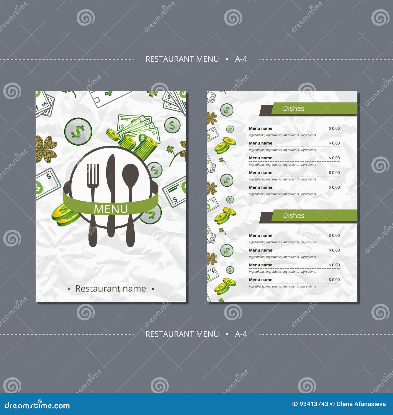 Vector Template Restaurant Menu with Pattern Success and Money Stock ...