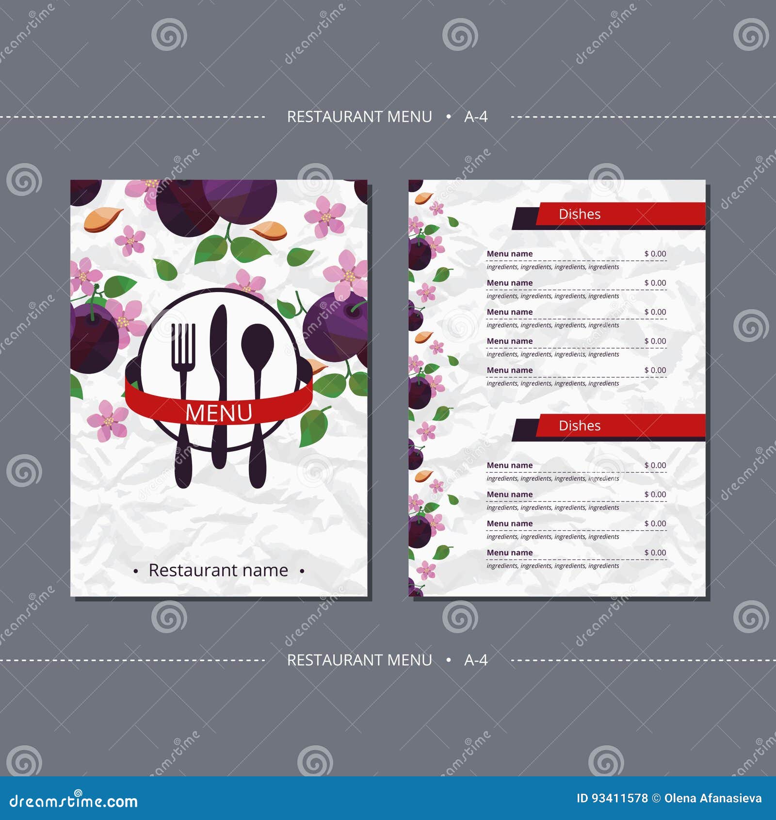 Vector Template Restaurant Menu with Plum Stock Vector - Illustration ...