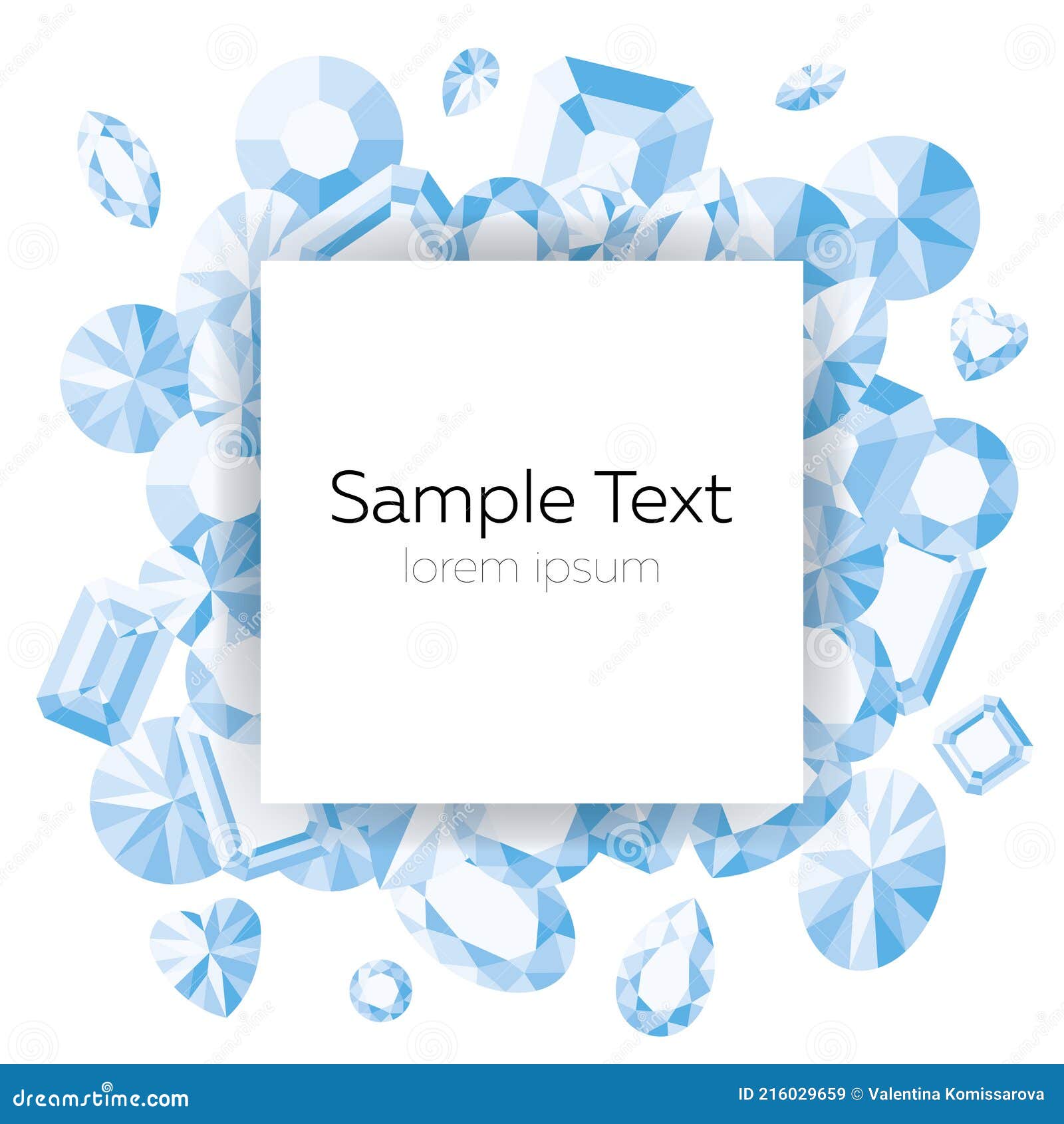 Vector Template with a Scattering of Blue Gems on a White Background ...