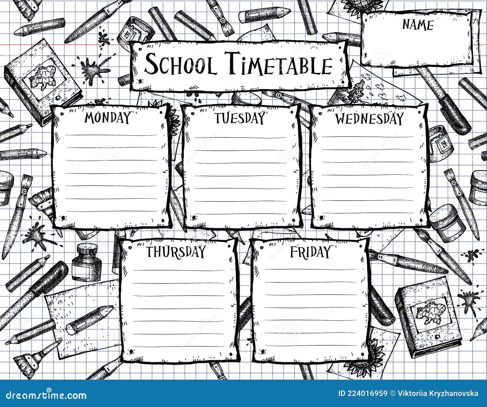 Vector Template School Timetable. Hand Drawn Background with School ...