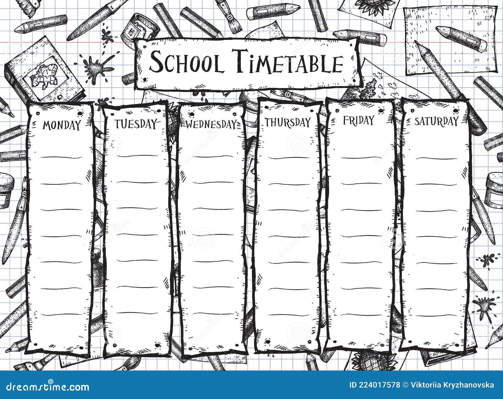 Vector Template School Timetable. Hand Drawn Background with School ...