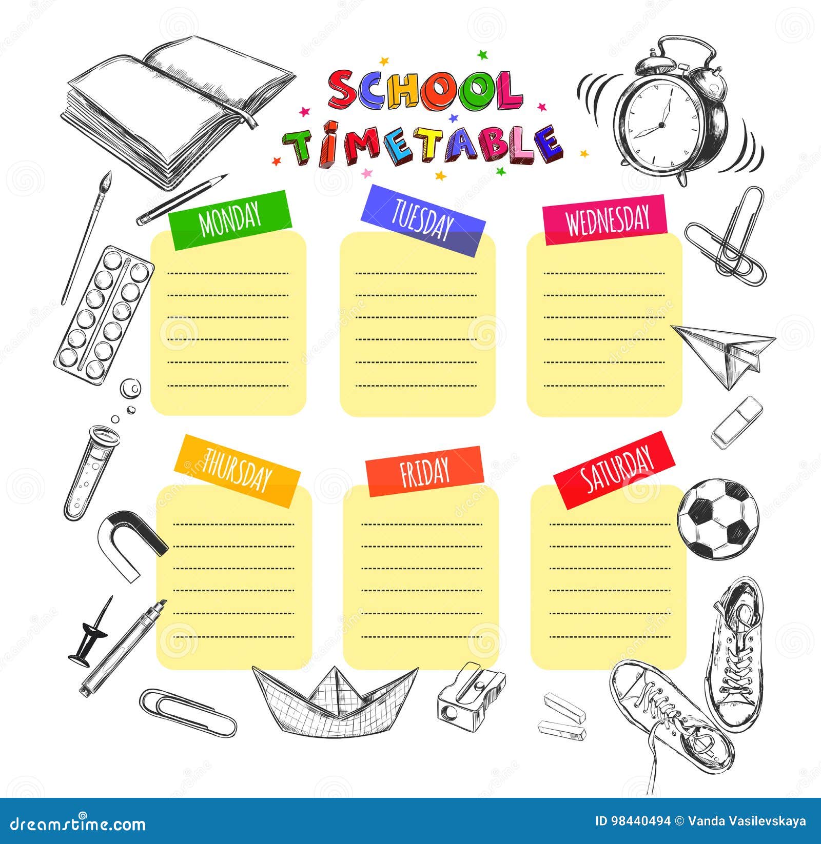 Vector Template School Timetable For Students And Pupils. Illustration ...