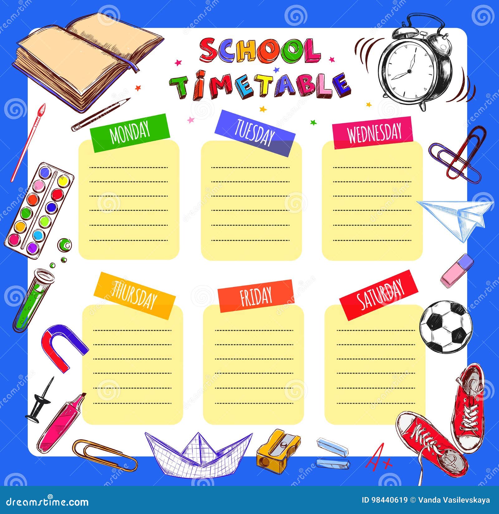 Vector Template School Timetable for Students and Pupils. Illustration ...