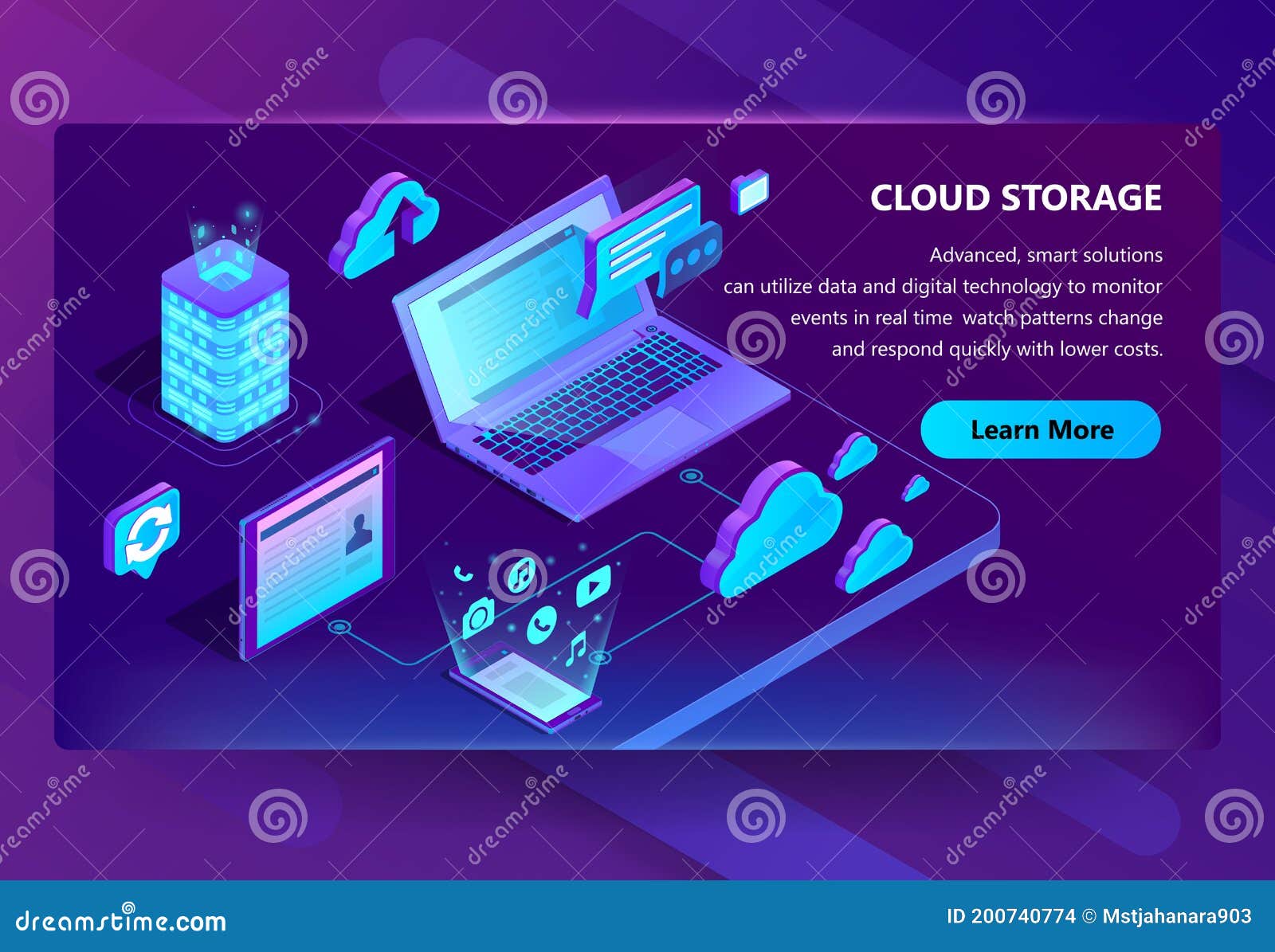 Vector Template of Site for Cloud Storage Stock Vector - Illustration ...