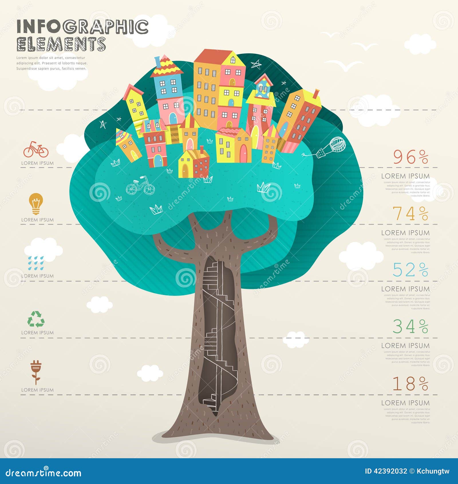 Vector Template with Tree Beneath Houses Stock Vector - Illustration of ...