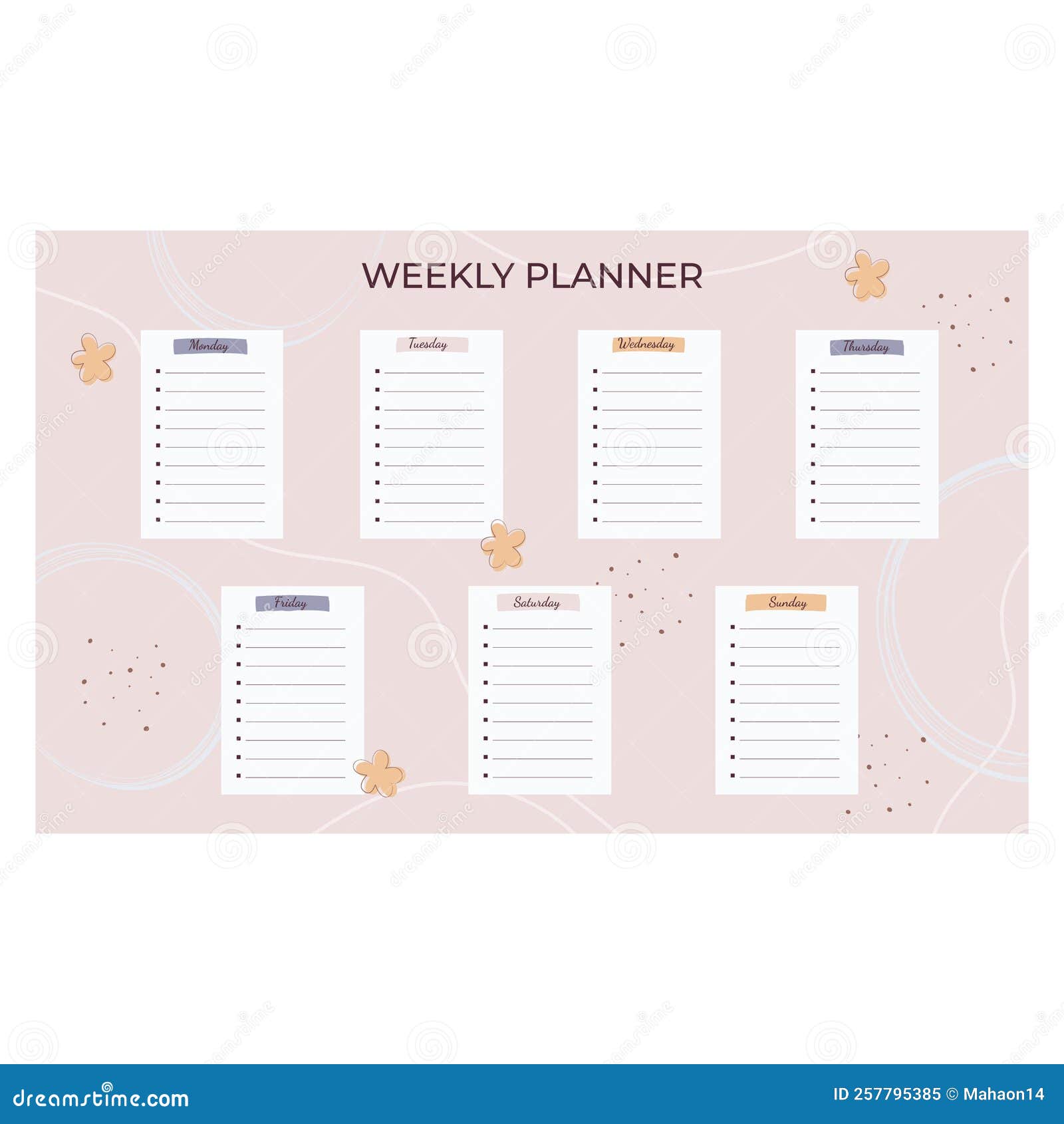 Vector Template of Weekly Planner Stock Vector - Illustration of date ...