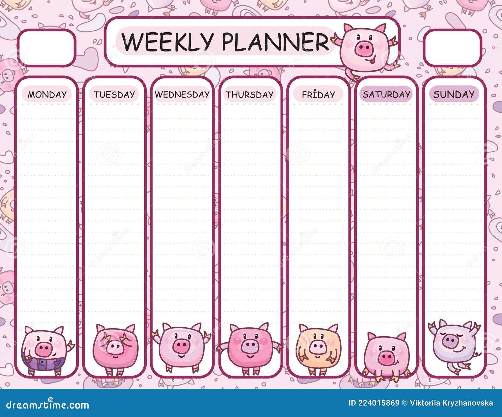 Vector Template Weekly Planner. Funny Piglets Cartoons Design ...