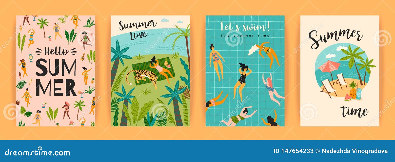 Vector Templates with Fun Summer Illustration. Design Element Stock ...