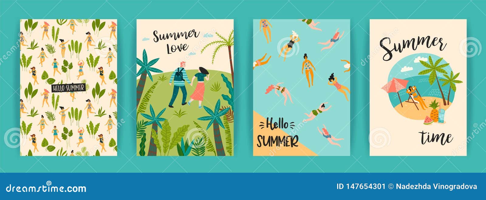 Vector Templates with Fun Summer Illustration. Design Element Stock ...