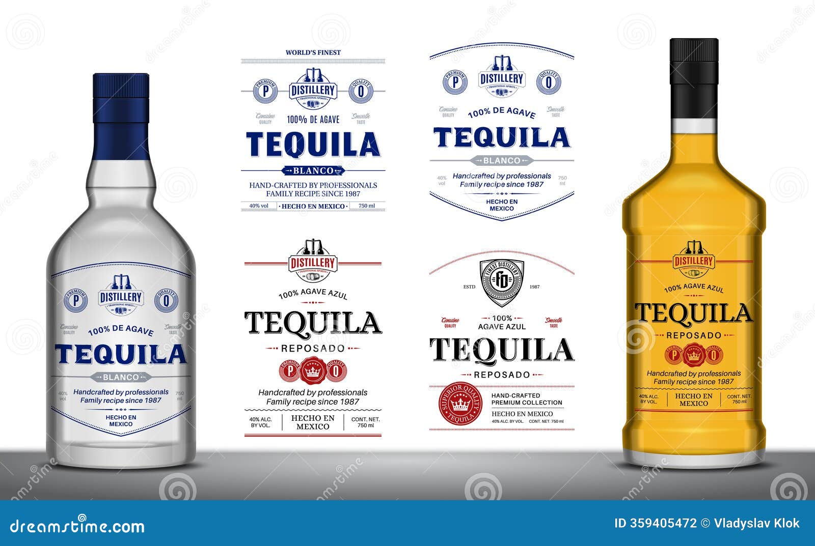 Vector Tequila Labels and Bottle Mockups Stock Vector - Illustration of ...