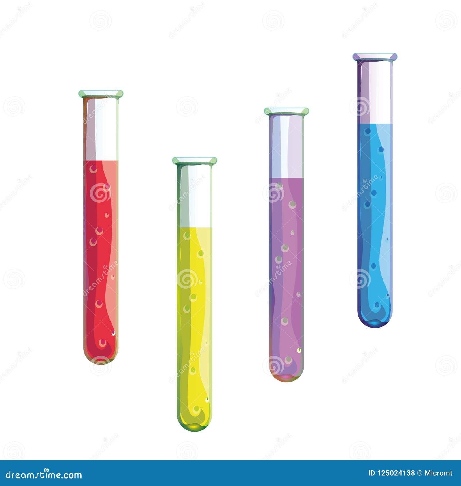 Vector Test Tubes Filled with with Greenish, Red, Blue and Violet ...