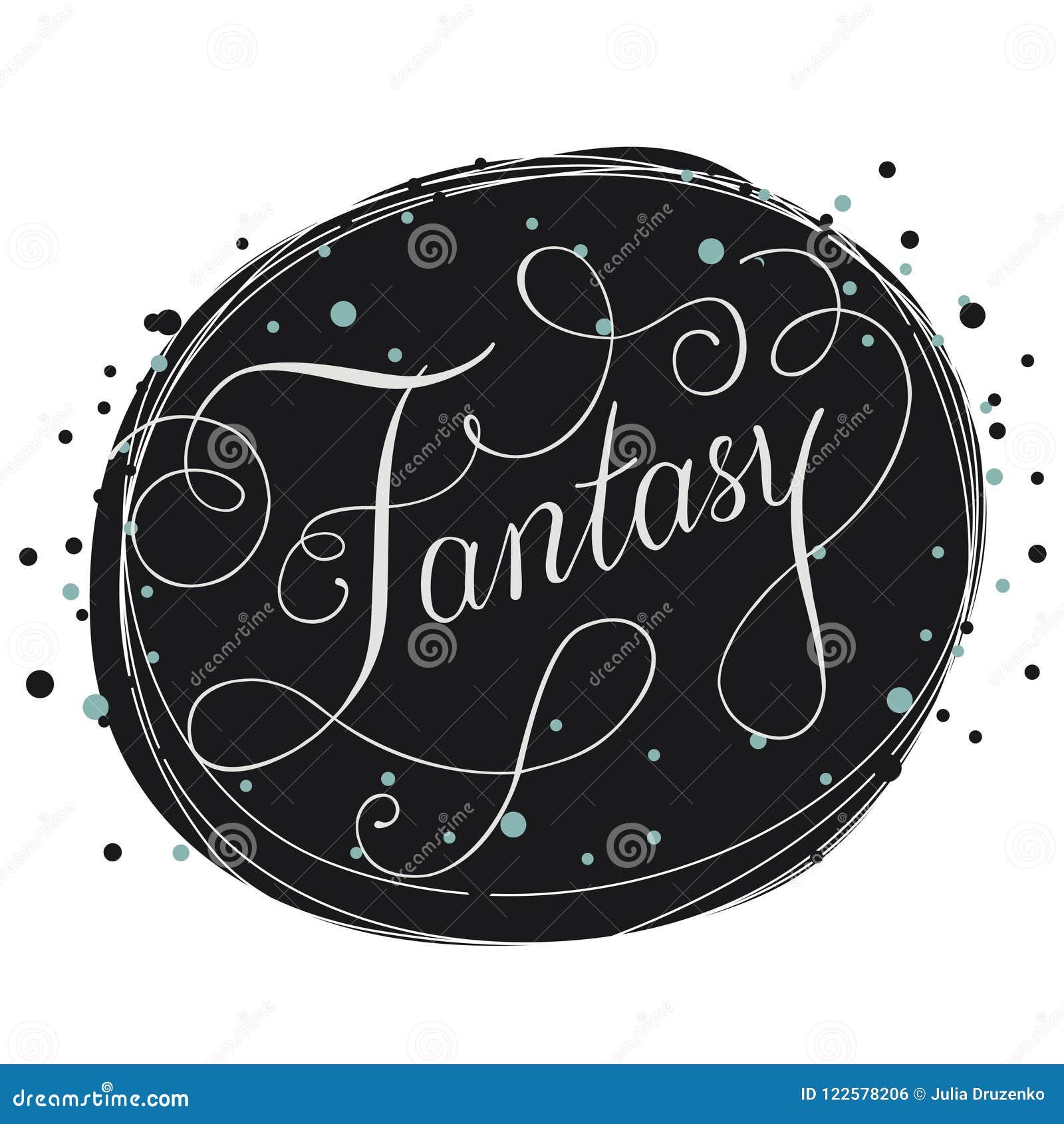 Fantasy Text Calligraphy with Decor Elements Vector Stock Illustration ...
