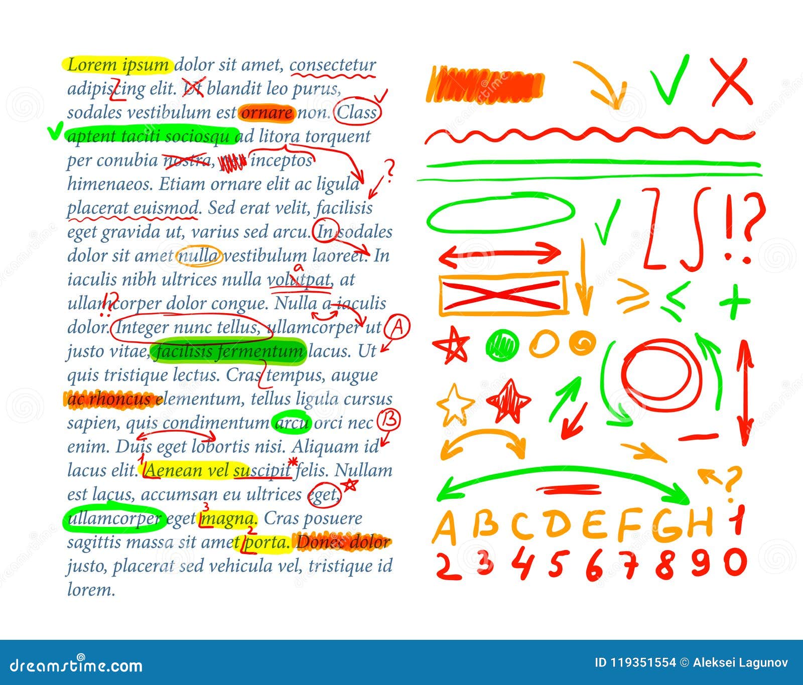Vector Text Correction Marks, Text Template, Design Elements Set ...