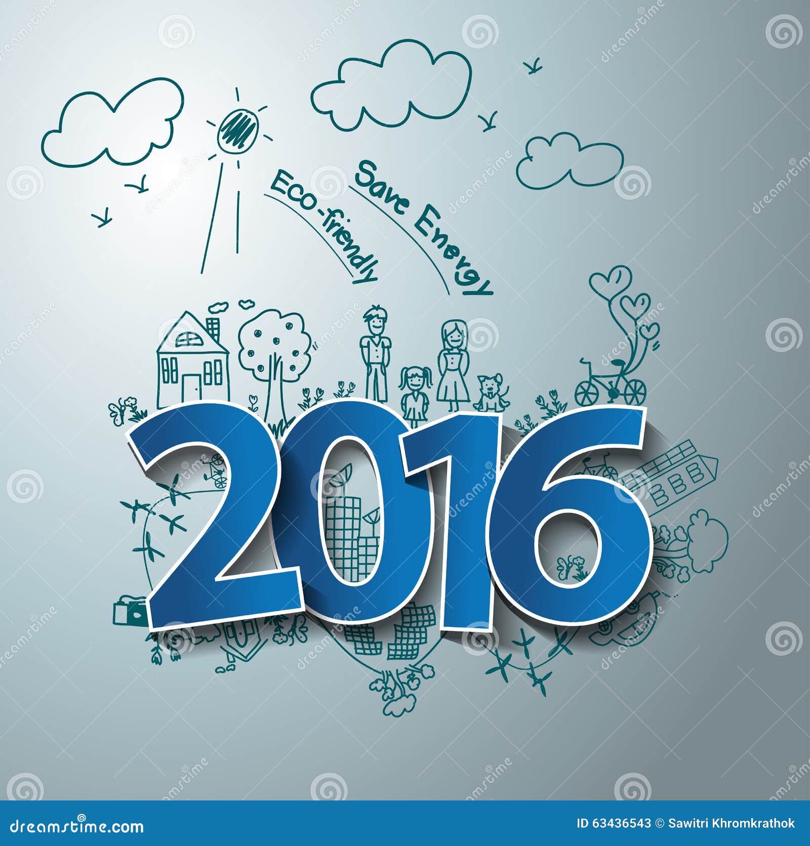 Vector 2016 Text Design On Drawing Eco Friendly And Save Energy Stock