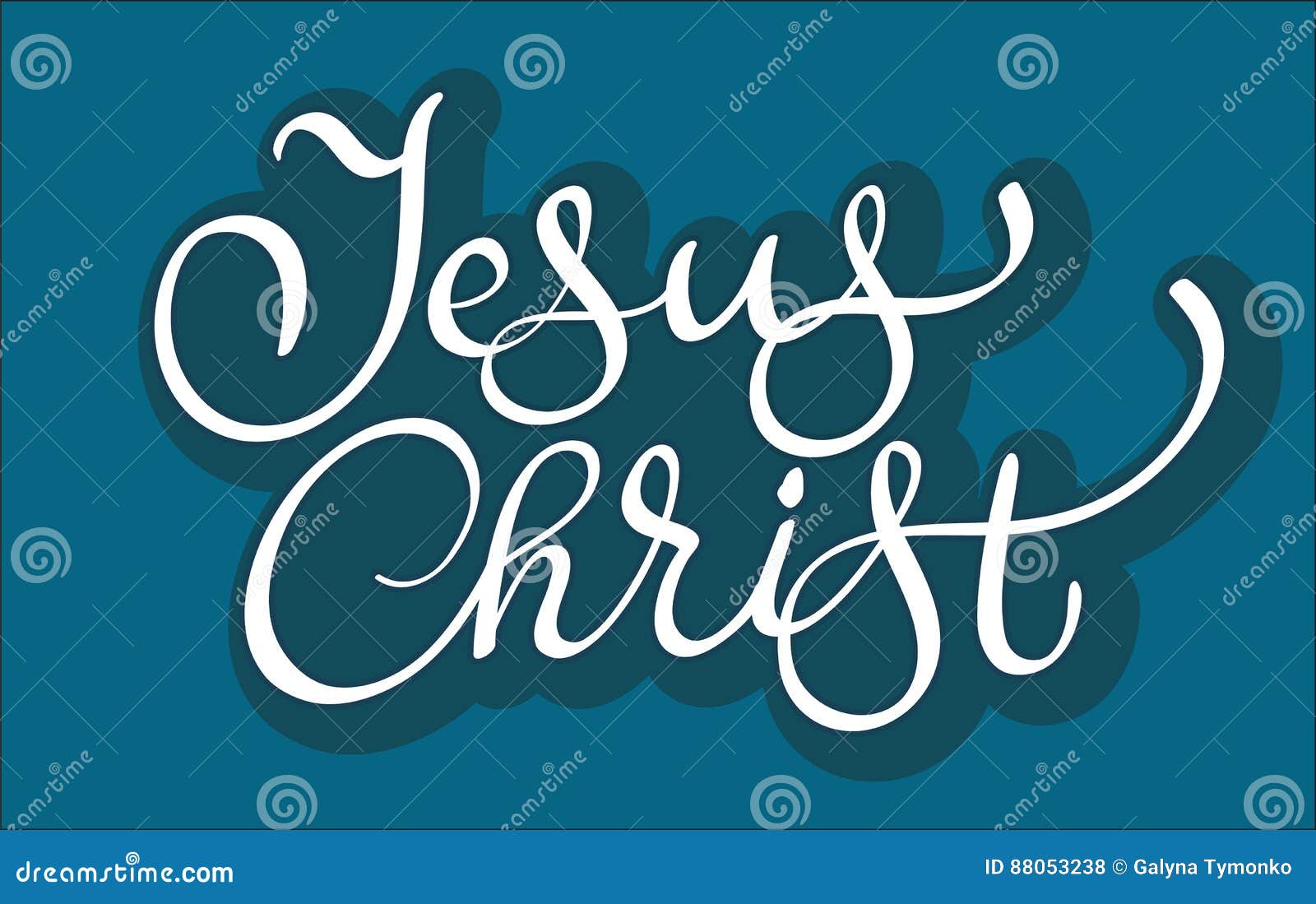 Vector Text Jesus Christ on Blue Background. Calligraphy Lettering ...