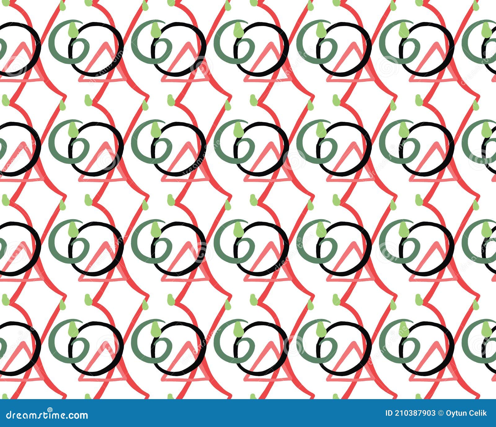 Vector Texture Background, Seamless Pattern. Hand Drawn, Red, Green ...