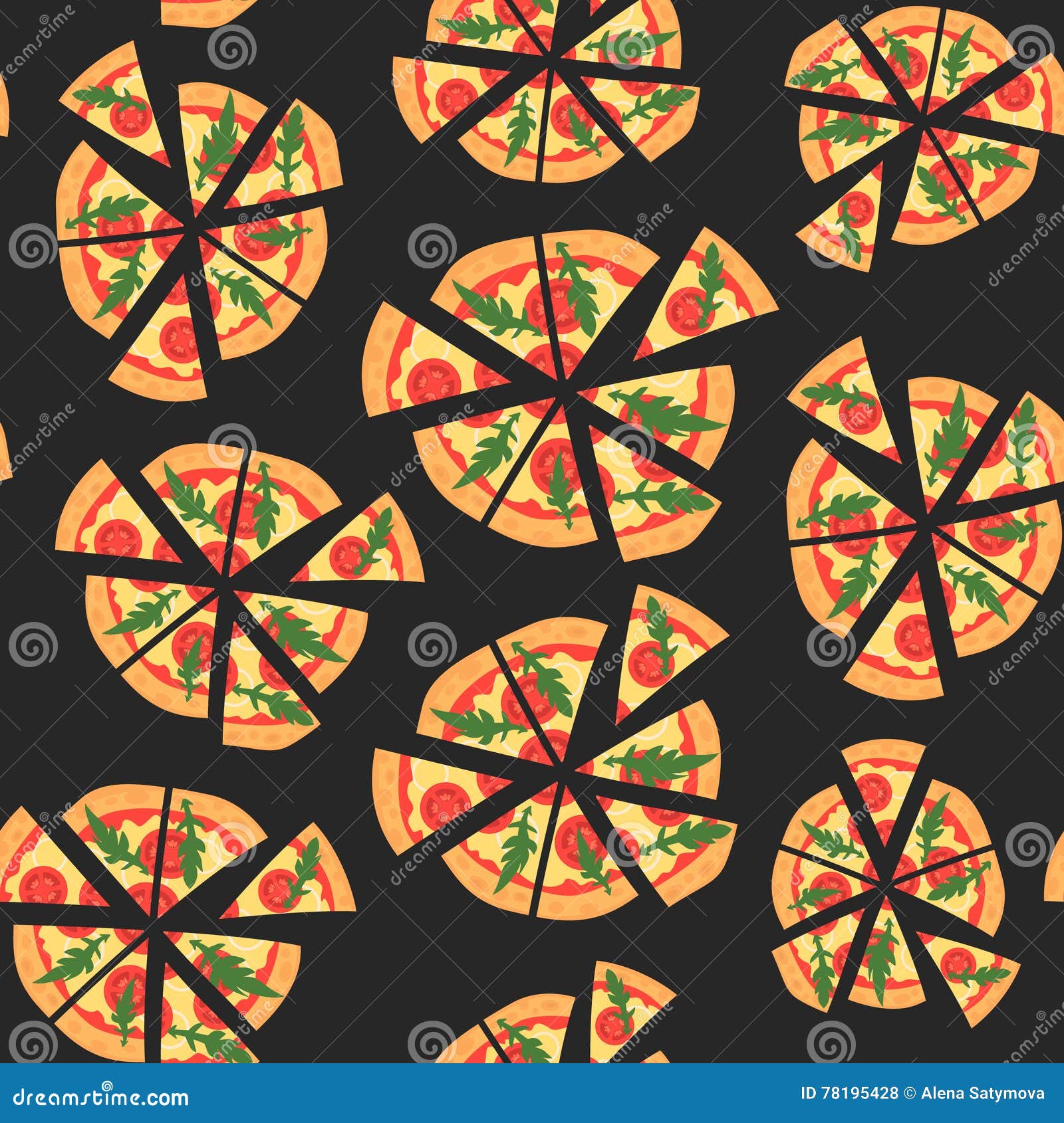 Vector Texture of Pattern with Margherita Pizza. Slices in a Flat Style ...