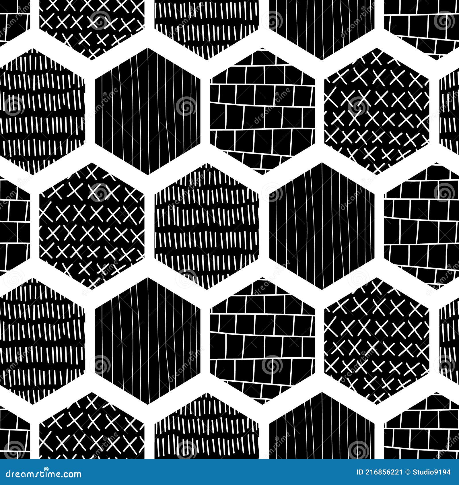 Vector Textured Hexagon Abstract Seamless Pattern. Repeating Background ...