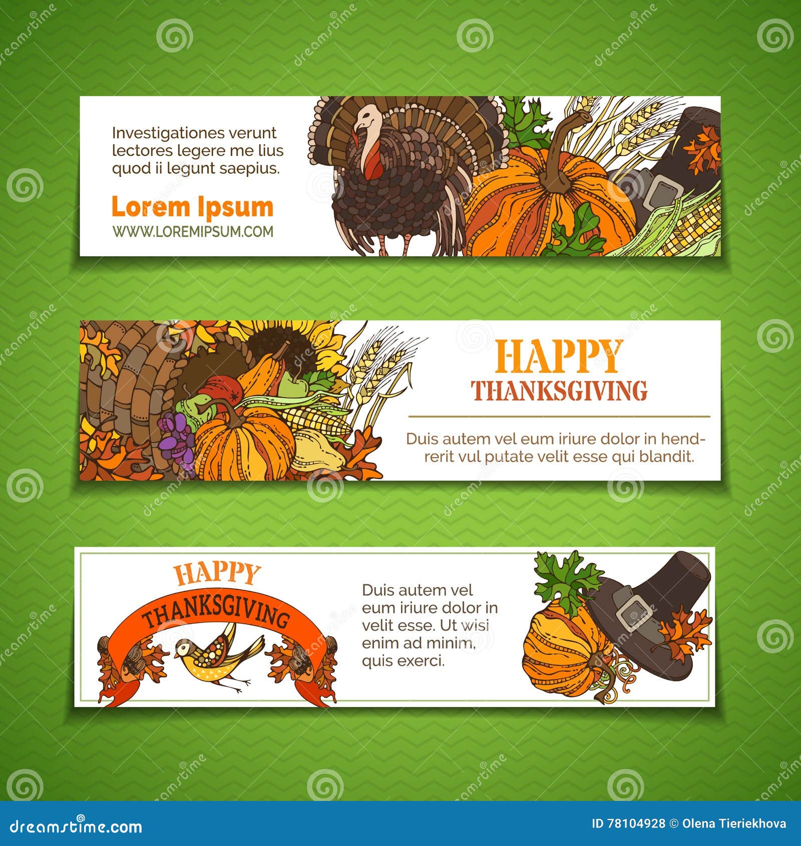 Vector Thanksgiving Horizontal Banners Set. Stock Vector - Illustration ...