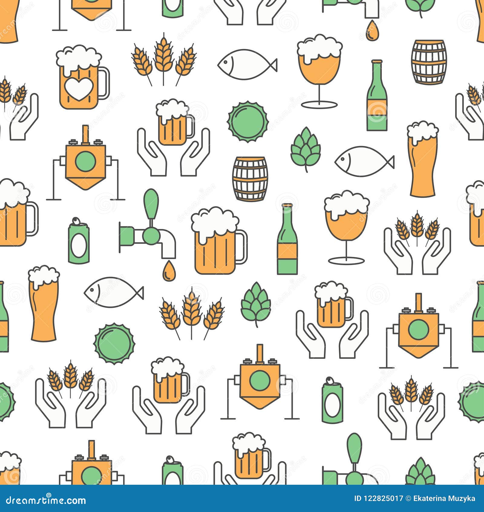 Vector Thin Line Art Craft Beer Seamless Pattern Stock Vector ...