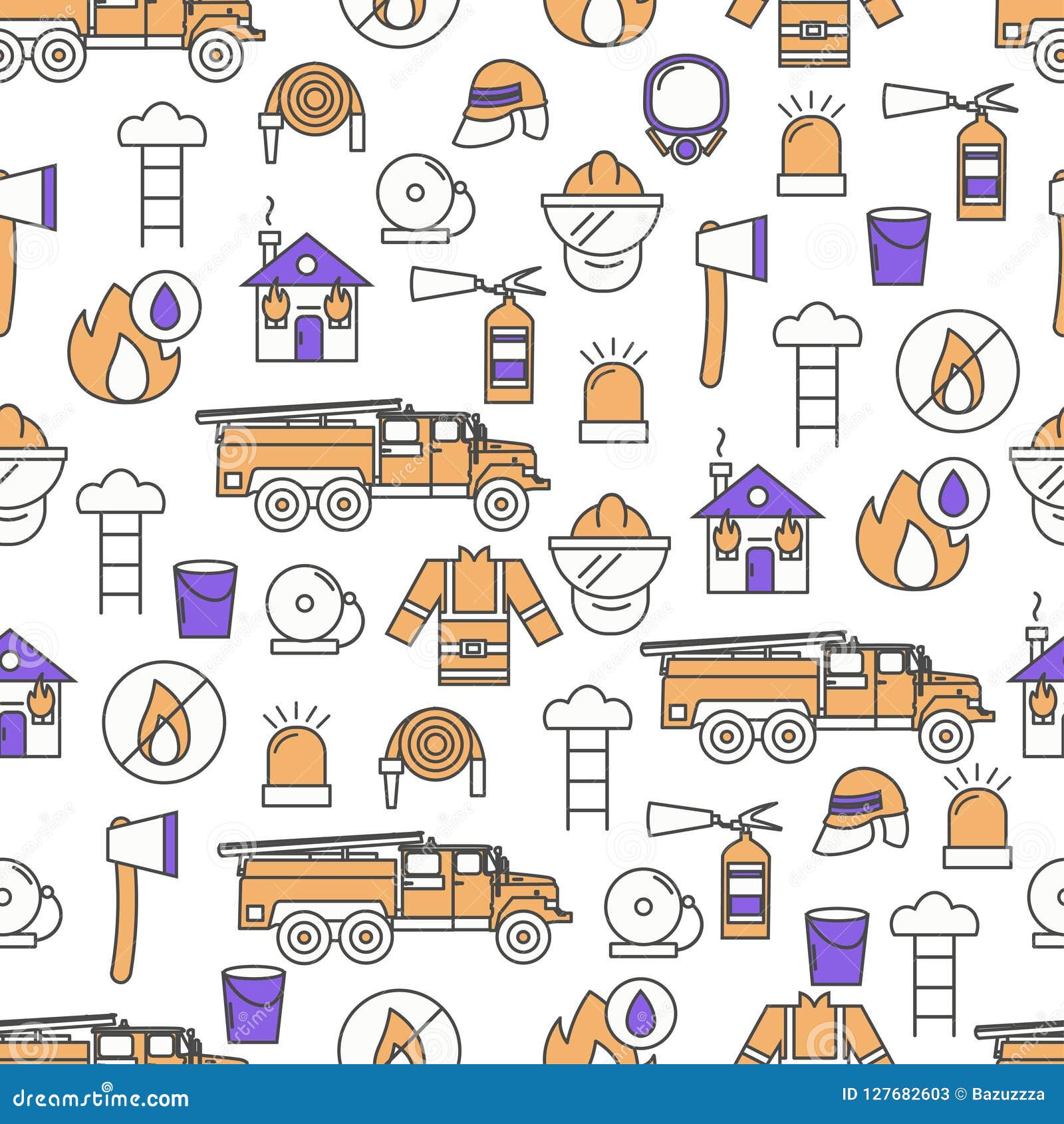 Vector Thin Line Art Firefighter Seamless Pattern Stock Vector ...