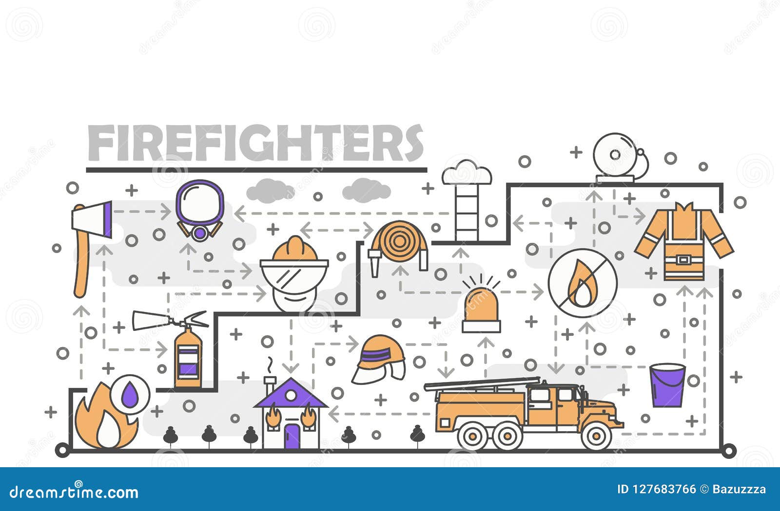 Vector Thin Line Art Firefighters Poster Banner Template Stock Vector ...