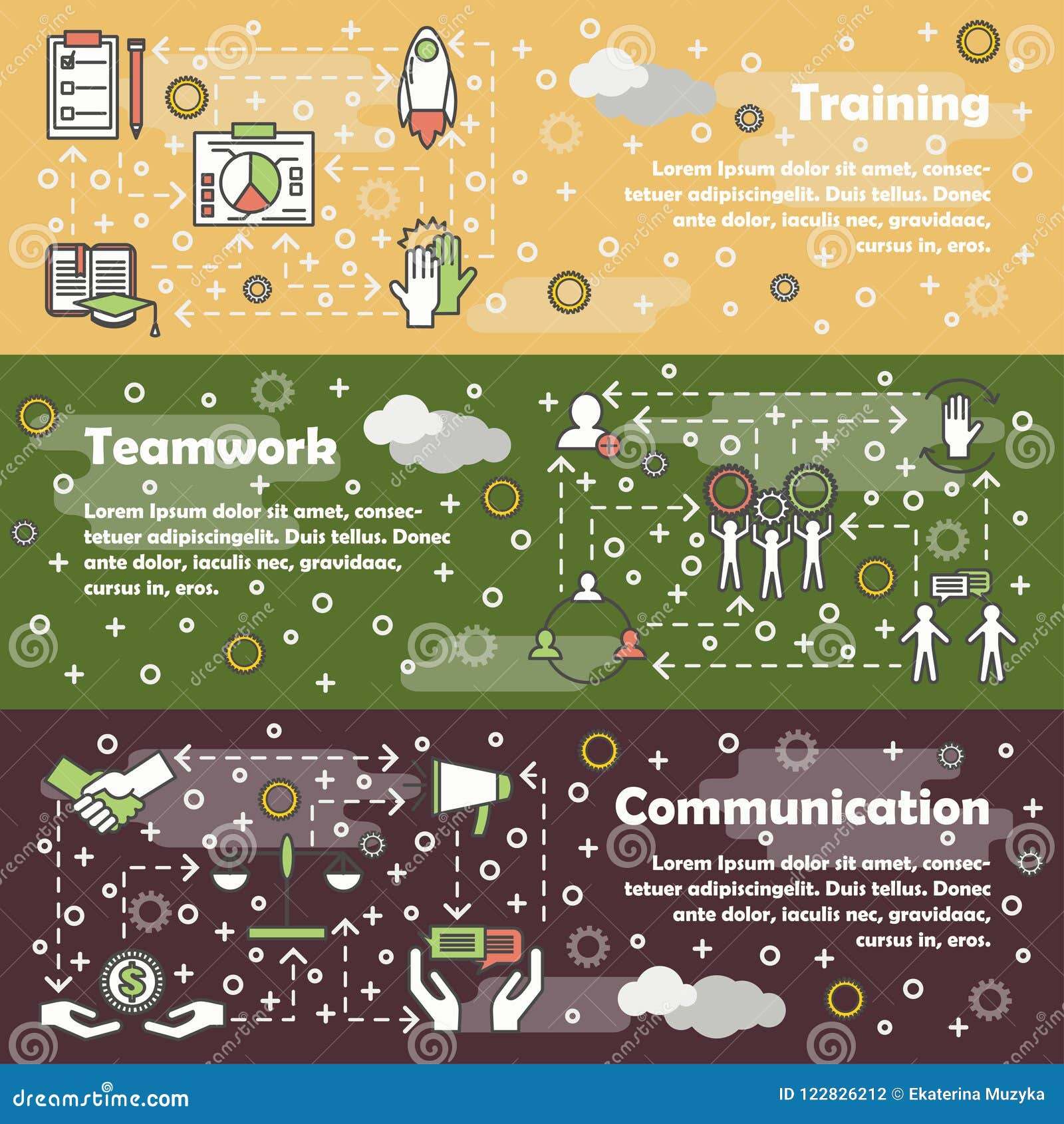 Vector Thin Line Art Style Design Team Banner Set Stock Vector ...