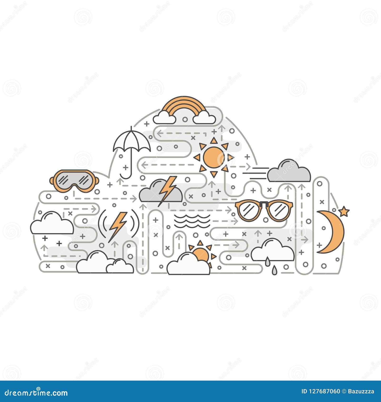 Vector Thin Line Art Weather Poster Banner Template Stock Vector ...