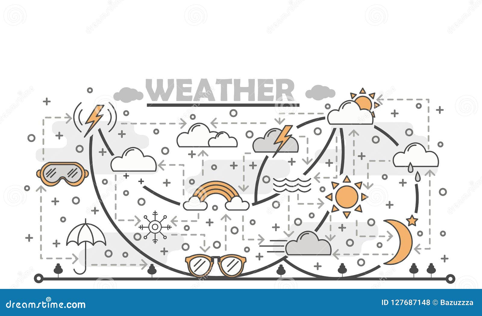 Vector Thin Line Art Weather Poster Banner Template Stock Vector ...