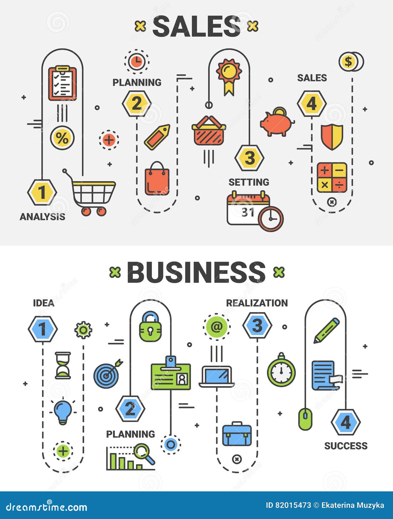 Vector Thin Line Flat Design Sales and Business Concept Banners Stock ...