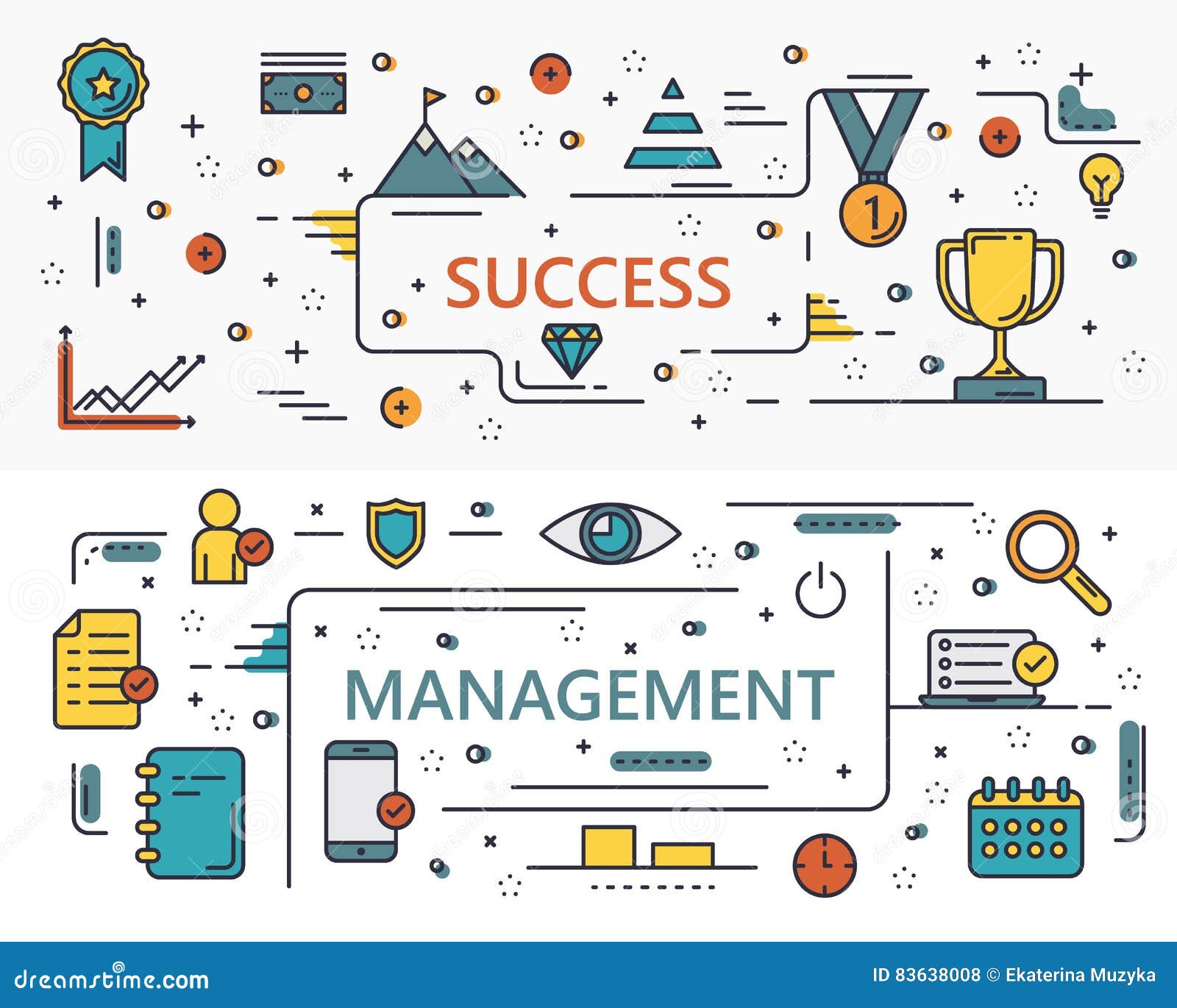 Vector Thin Line Flat Design Success and Management Concept Banners ...