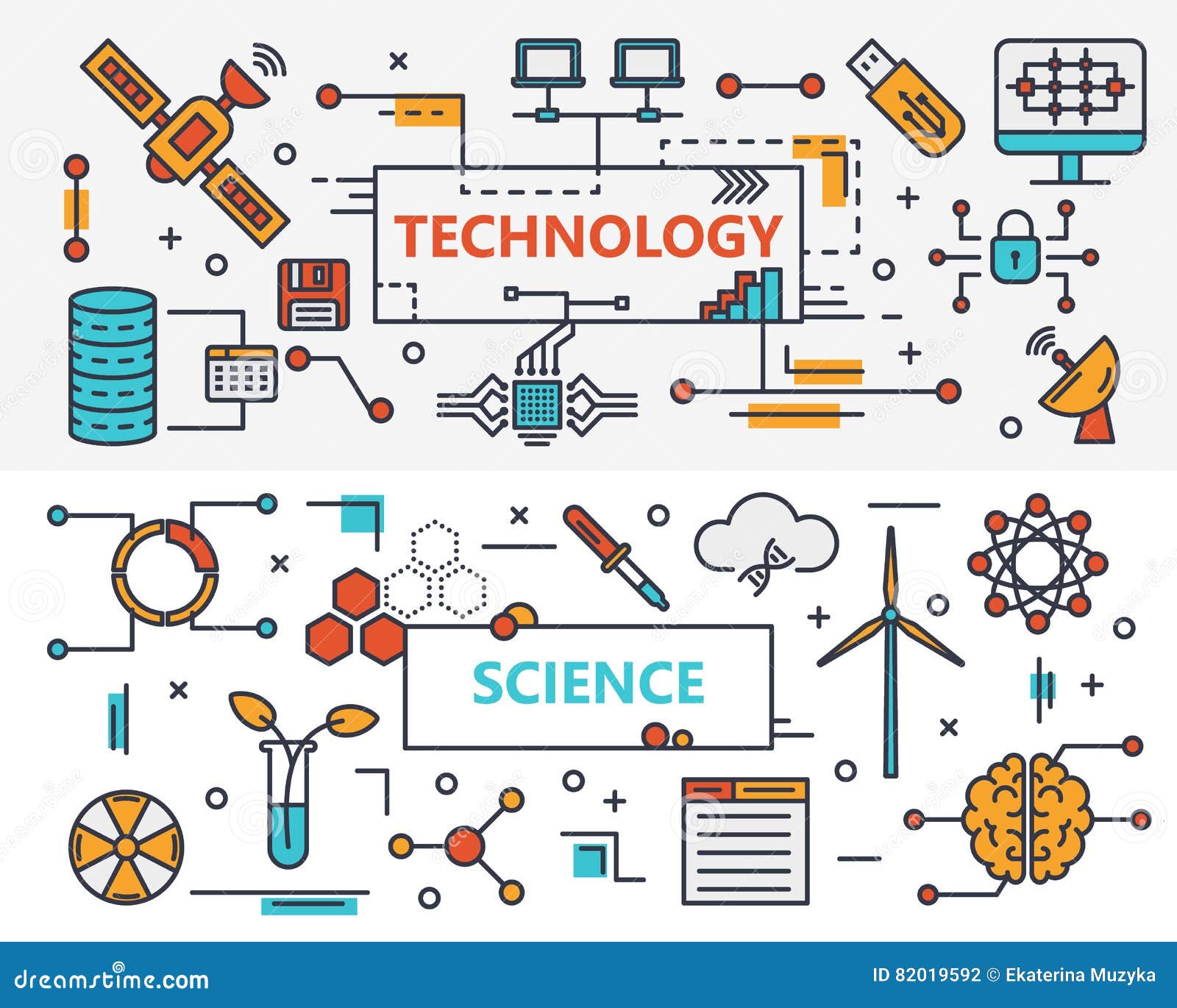 Vector Thin Line Flat Design Technology and Science Concept Banners ...