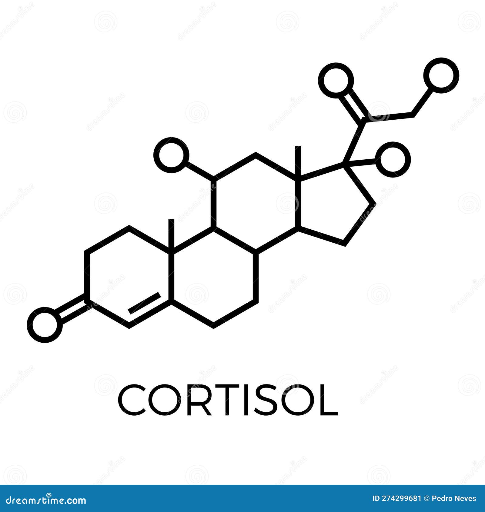 Vector Thin Line Icon of Cortisol Molecular Structure. Chemical Formula ...