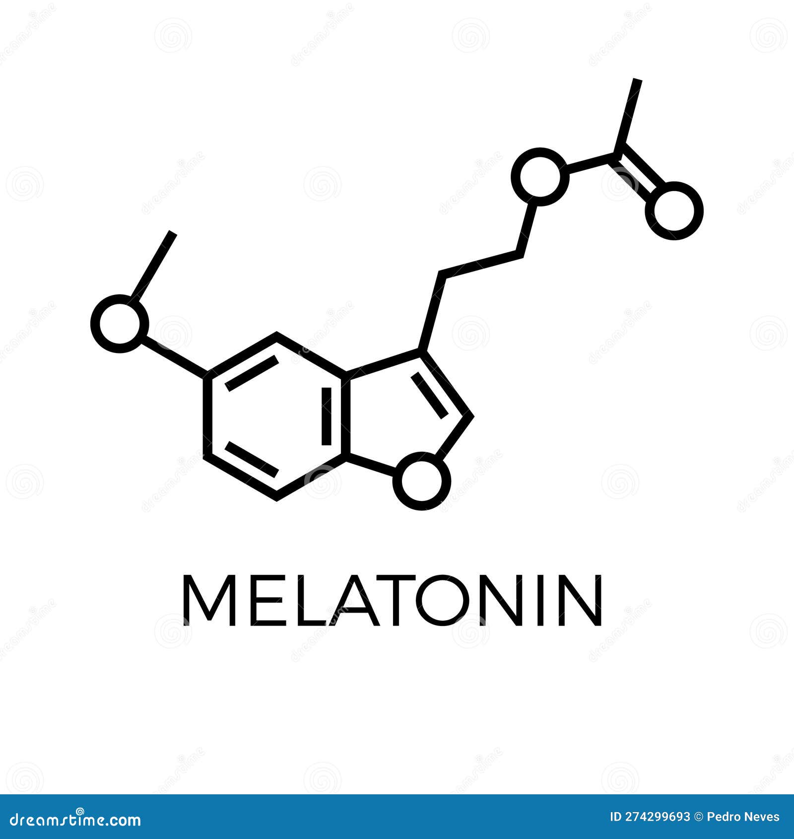 Vector Thin Line Icon of Melatonin Molecular Structure. Chemical ...