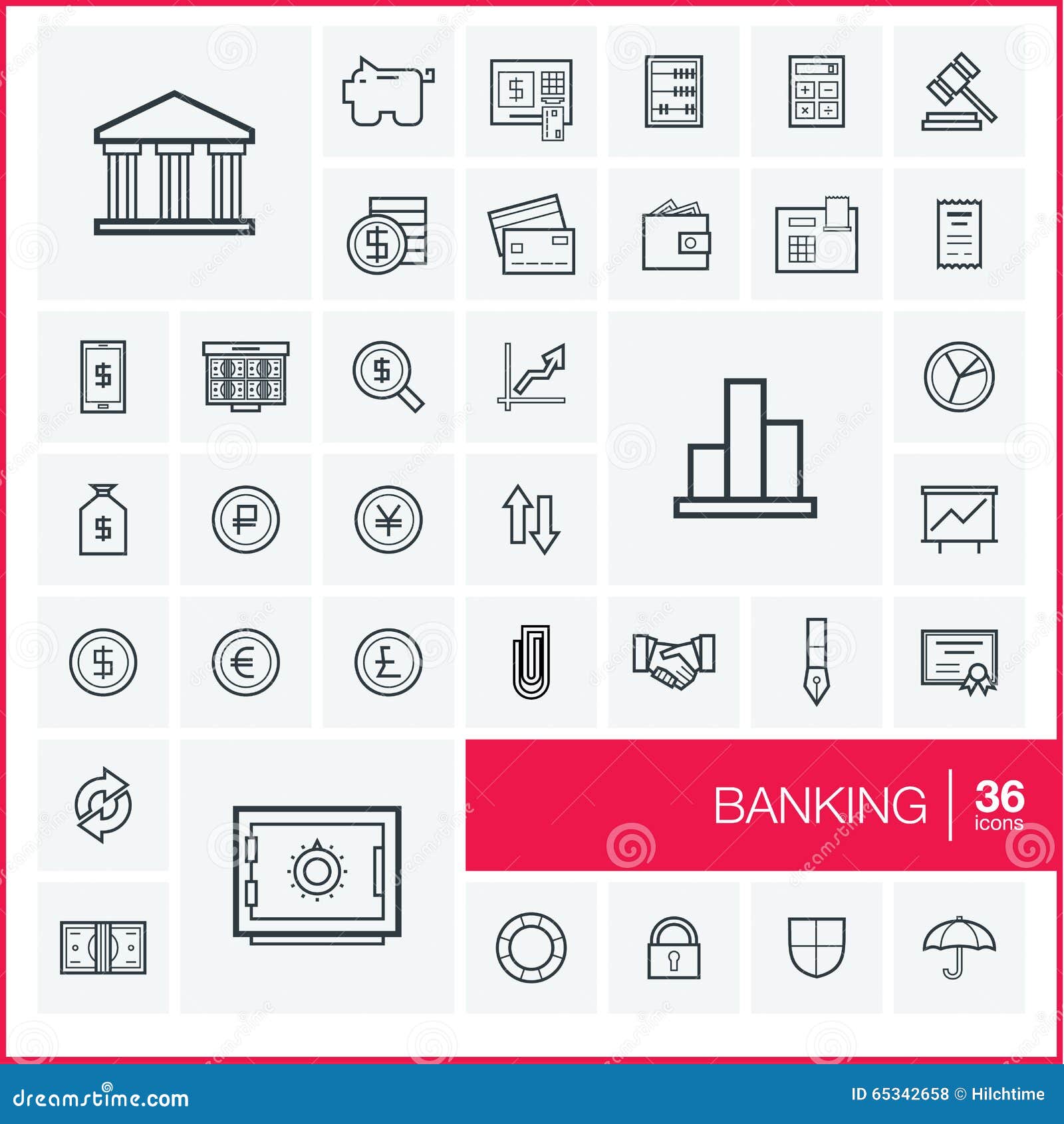 Vector Thin Line Icons Set. Banking Stock Vector - Illustration of ...